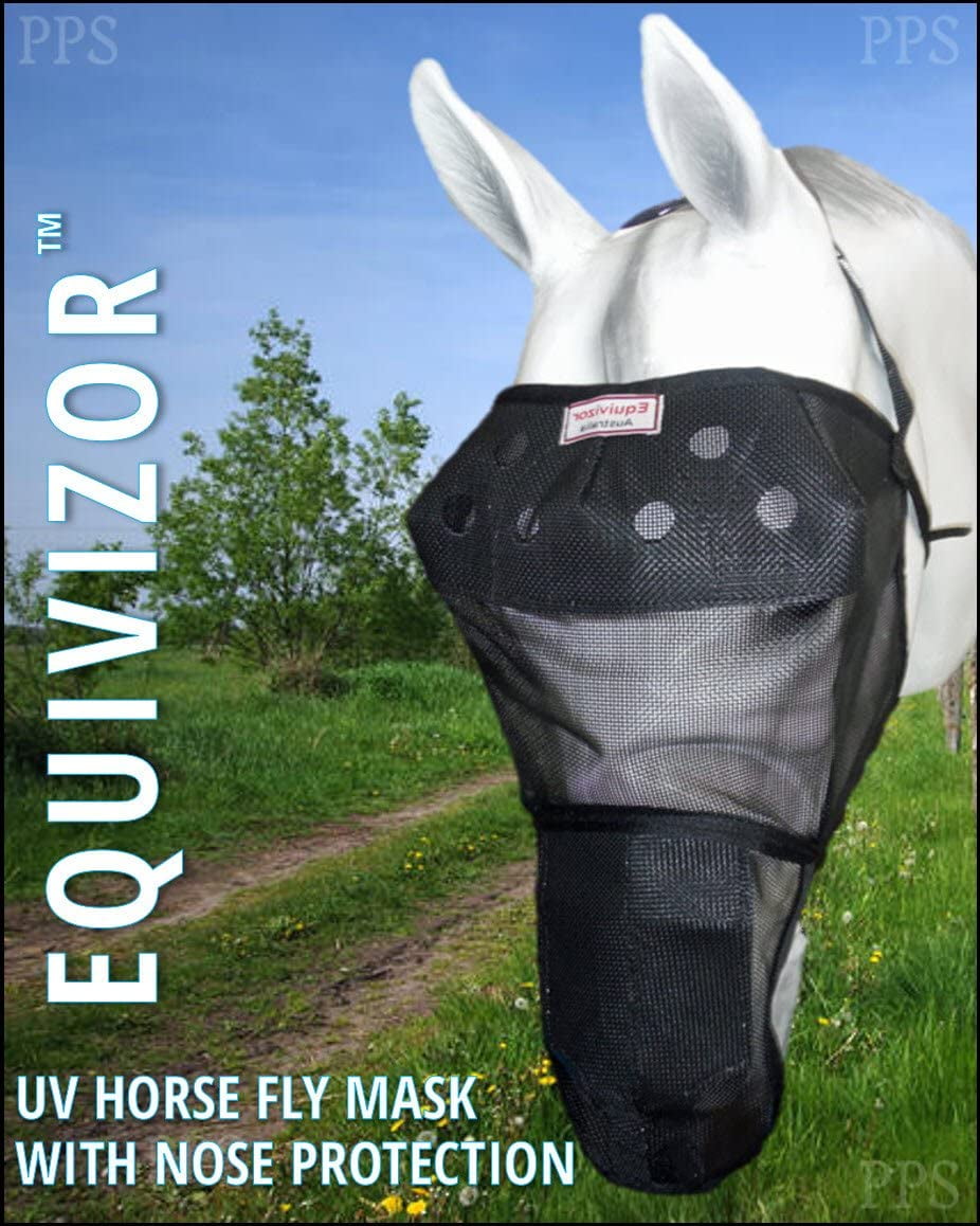 EquiVizor 95% UV Eye Protection (XL) Horse Fly Mask with Nose - Insects ...