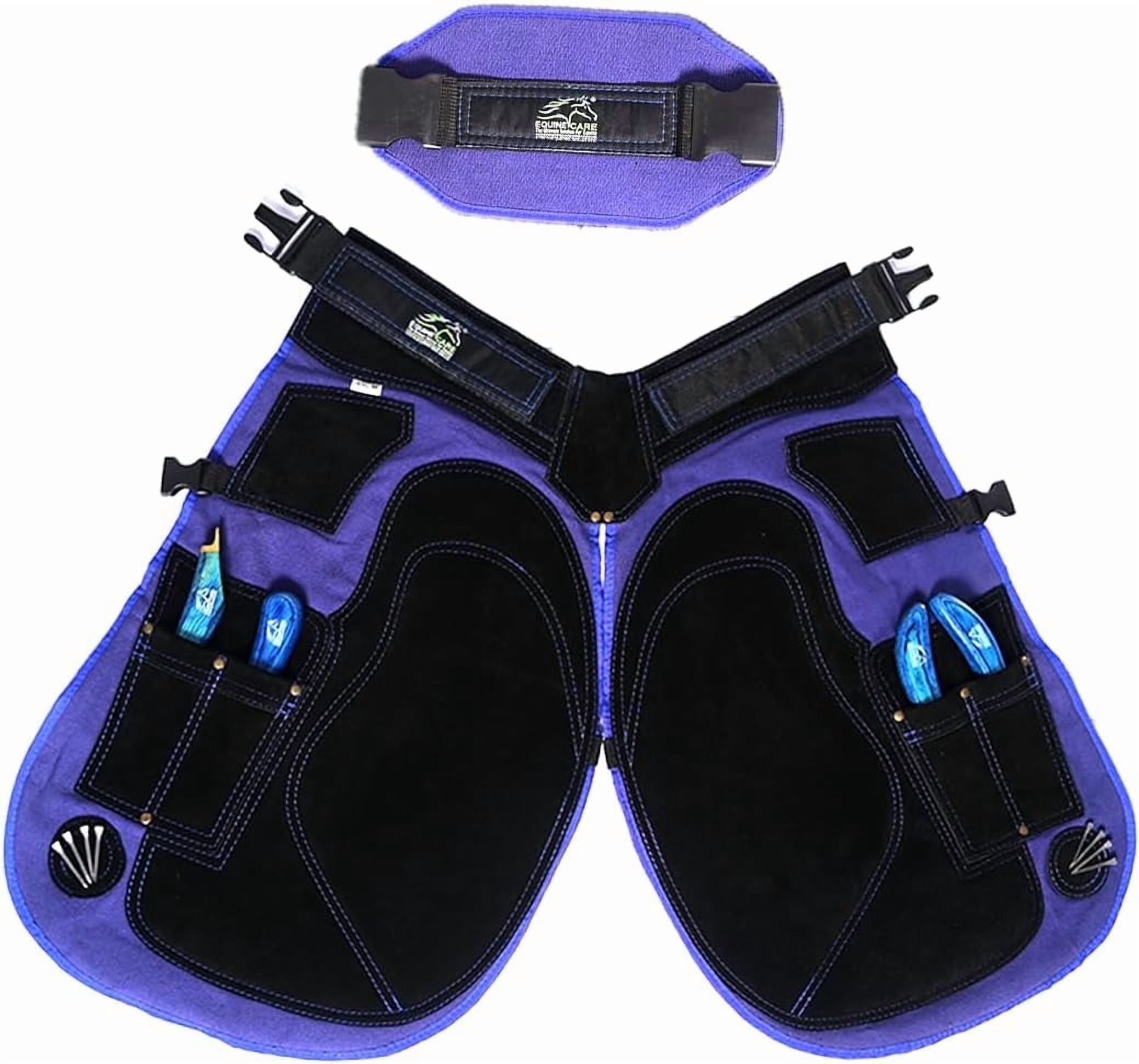 Equine Care 25-Inch Blue and Black Farrier Apron Chaps – Cowhide Suede ...