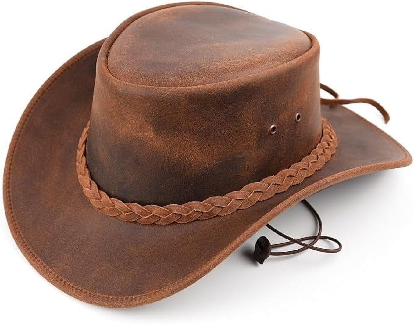 Equine Care Leather Cowboy Hat – Brown Suede, Wide Brim, Chin Strap ...