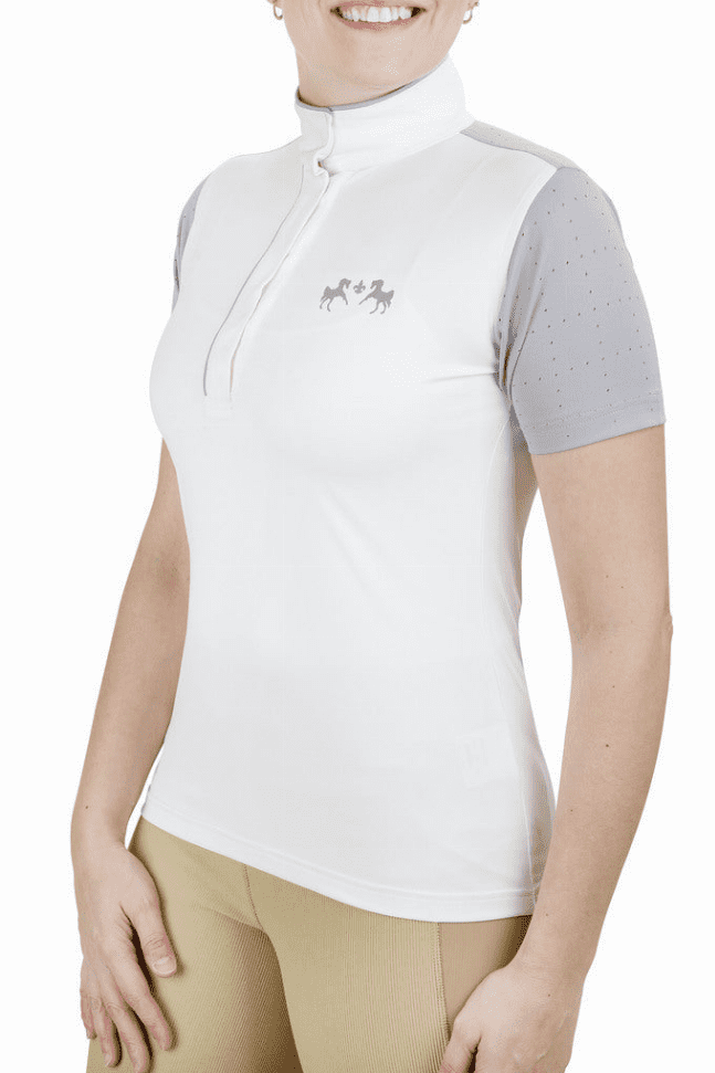 Equine Couture Ladies Magda Equicool Short Sleeve Show Shirt White/Grey ...
