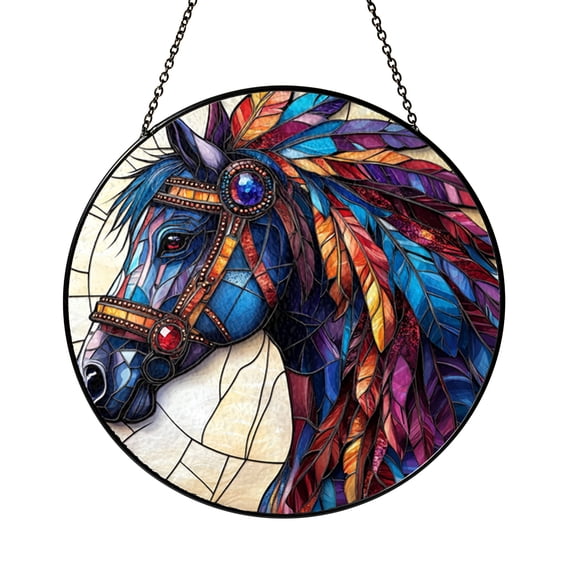 Equine Horse Stained Glass Suncatcher Round Window Hanging Art Panel ...