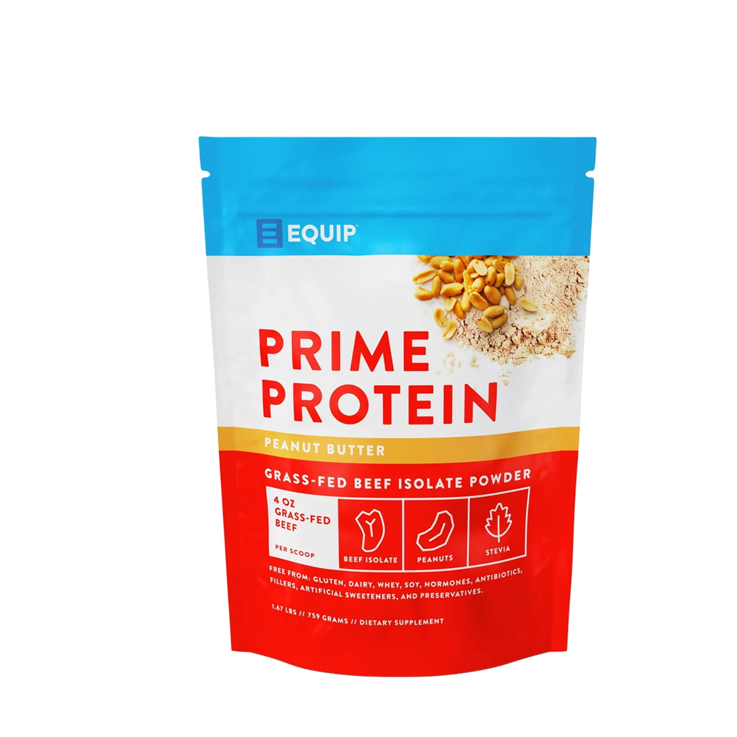 Equip Foods Peanut Butter Prime Protein Powder Grass-Fed Beef Isolate ...