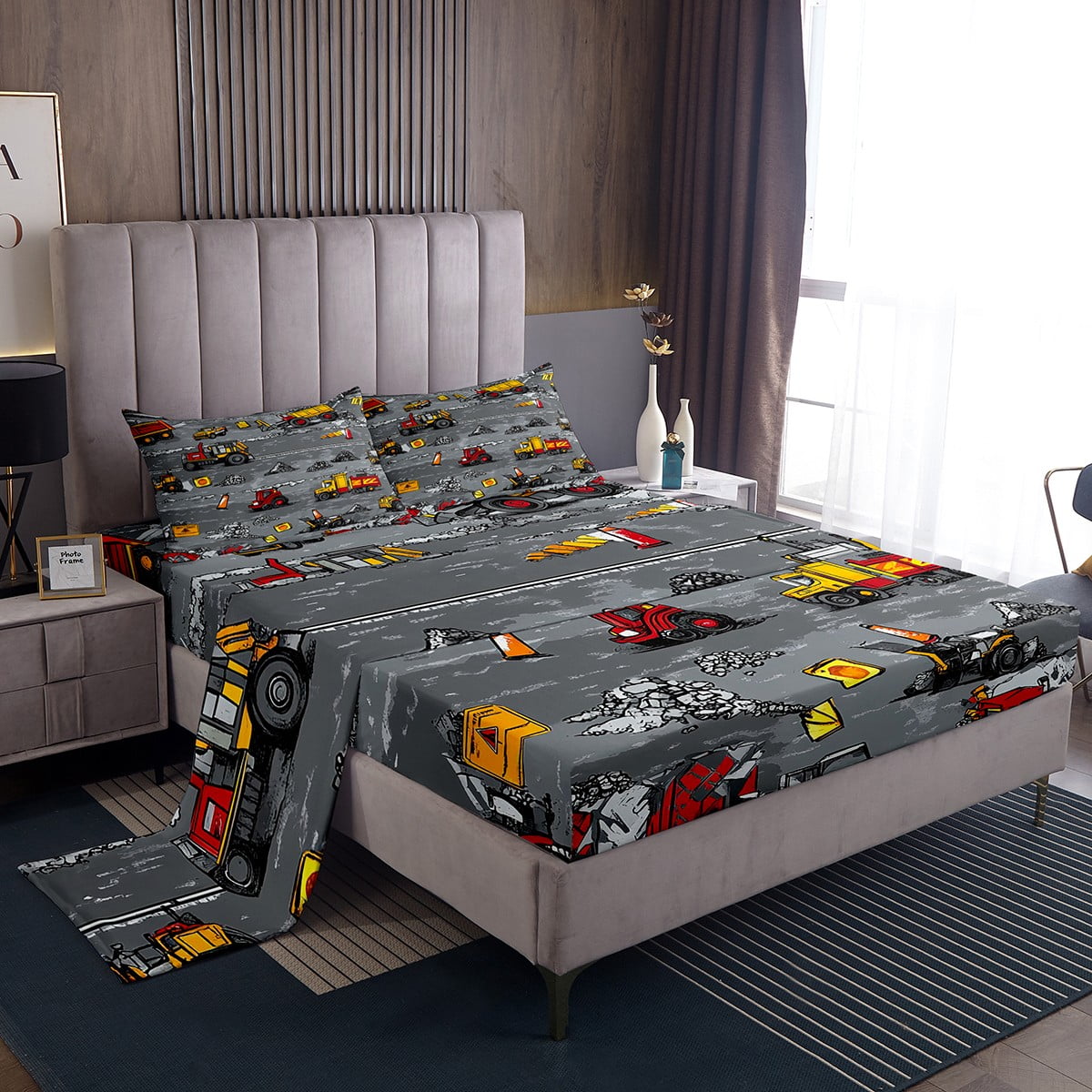 Equipment Excavator Sheet Set,Construction Trucks Bed Sheets Set Queen ...