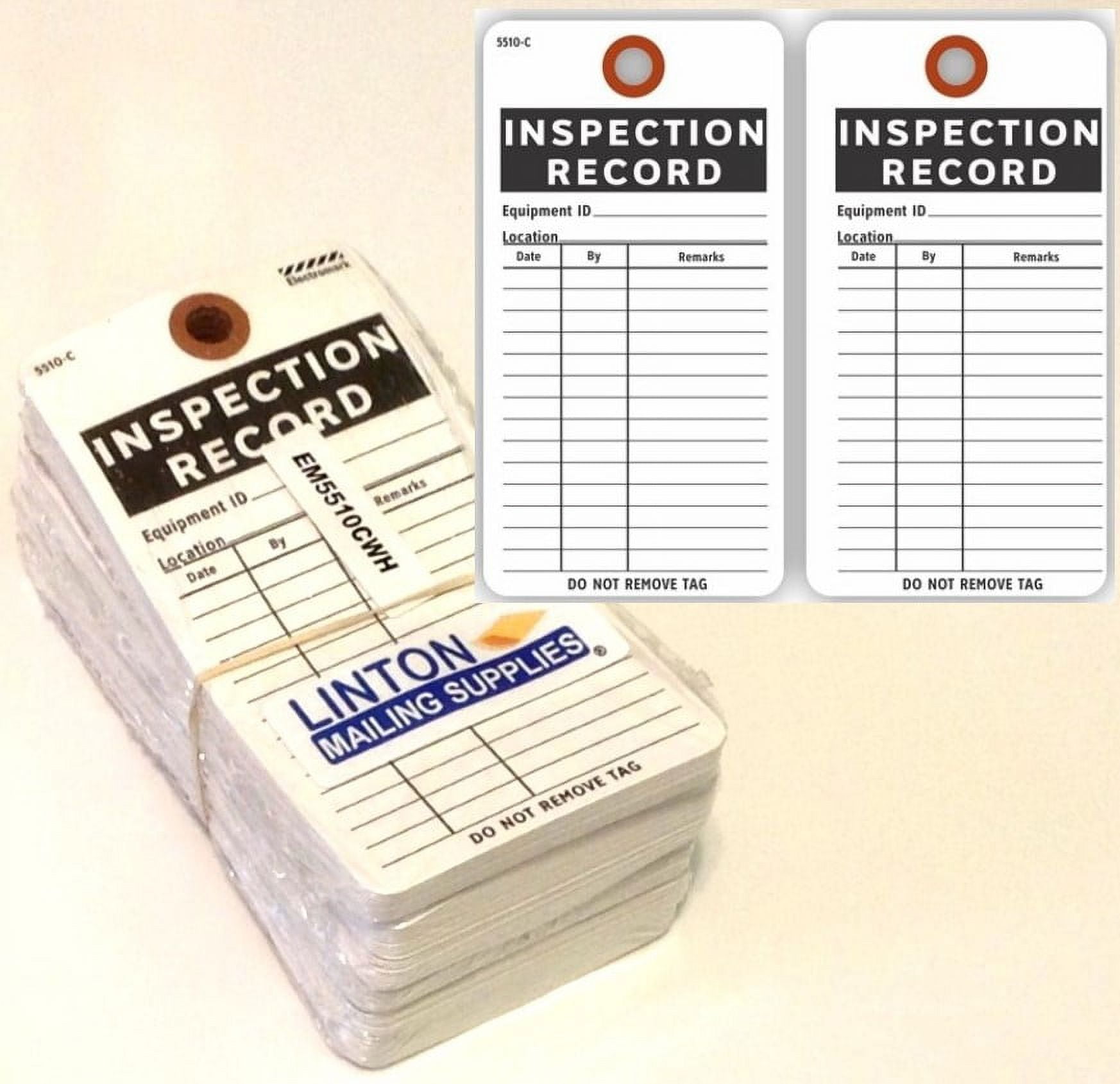 Equipment INSPECTION RECORD (2-Sided), 3" x 5.75", Black Print on White ...