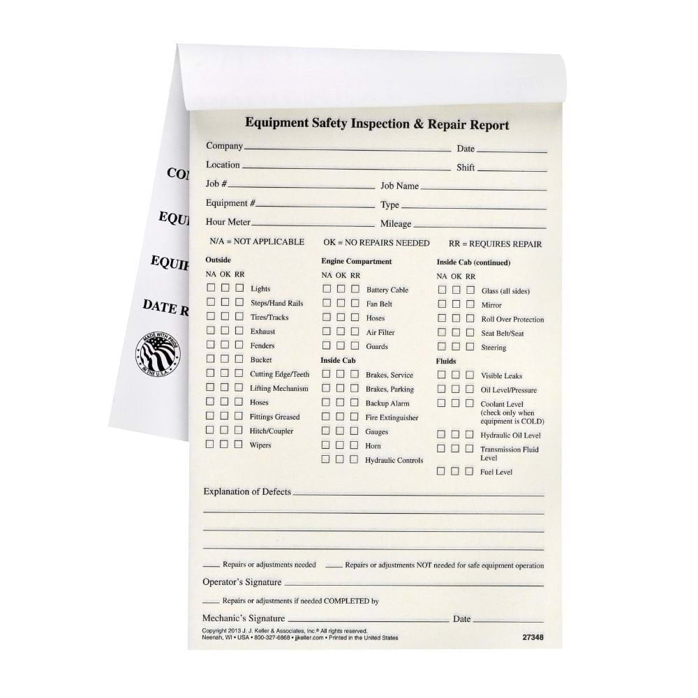 Equipment Safety Inspection Report Book 25-pk. - J. J. Keller, 2-Ply ...