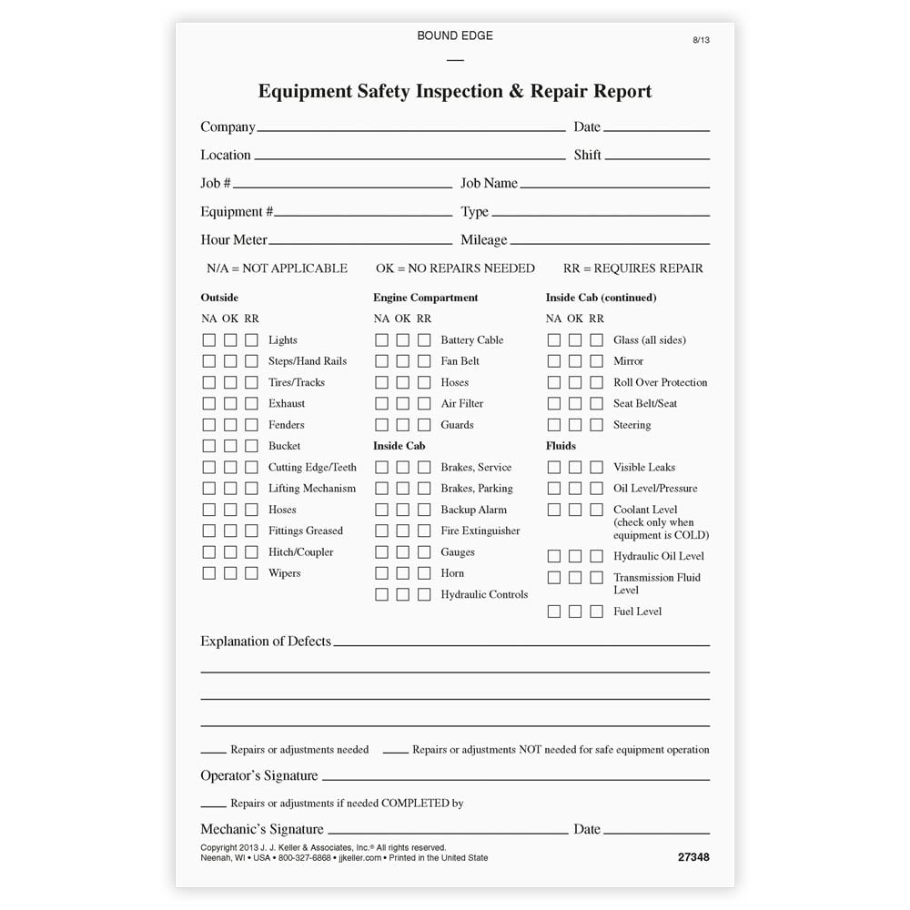 Equipment Safety Inspection Report Book 25-pk. - J. J. Keller, 2-Ply ...