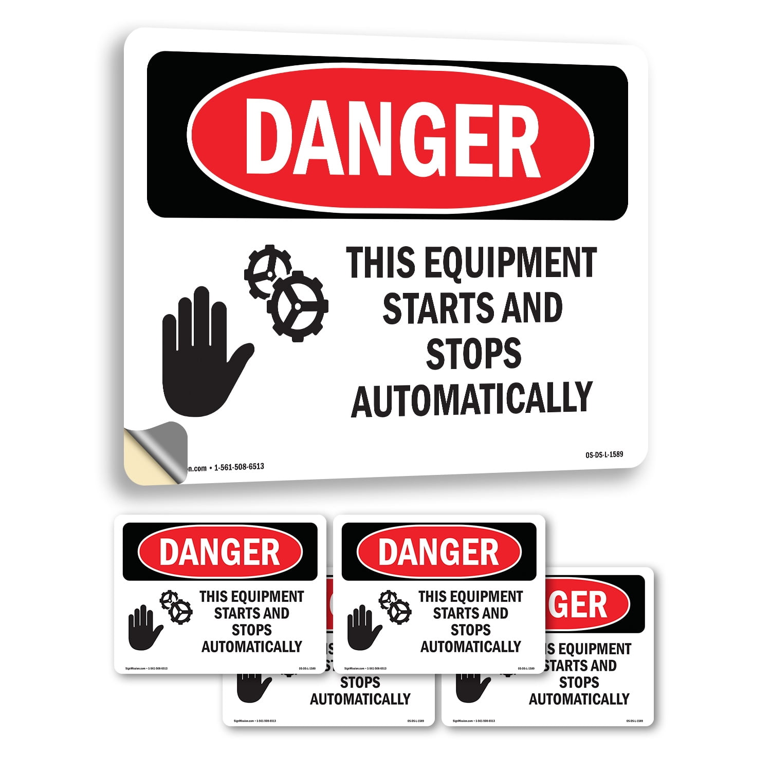 Equipment Starts And Stops Automatically OSHA Danger Vinyl Decal Label ...