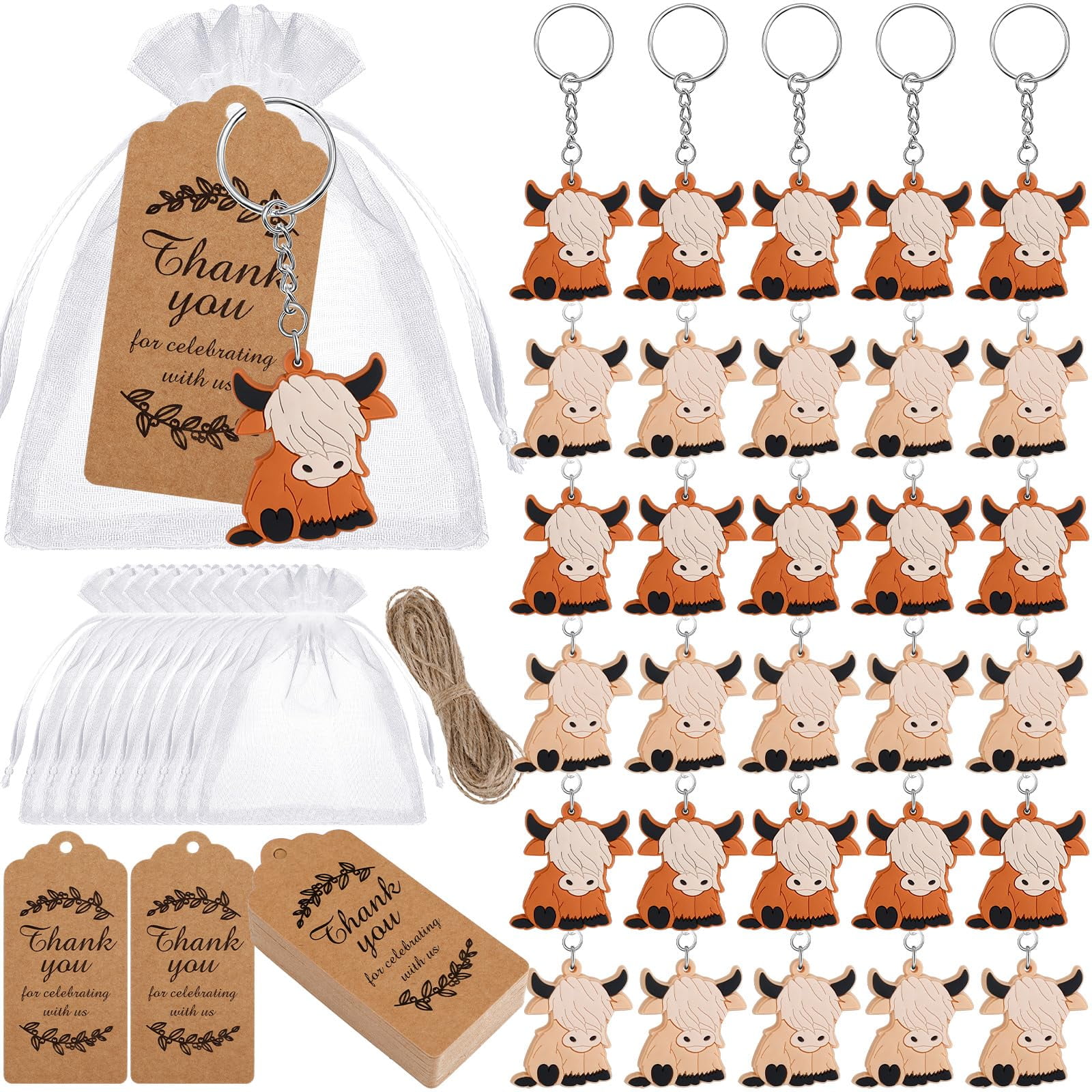 Equsion 36 Sets Highland IFF17 Cow Baby Shower Party Favors Keychains ...