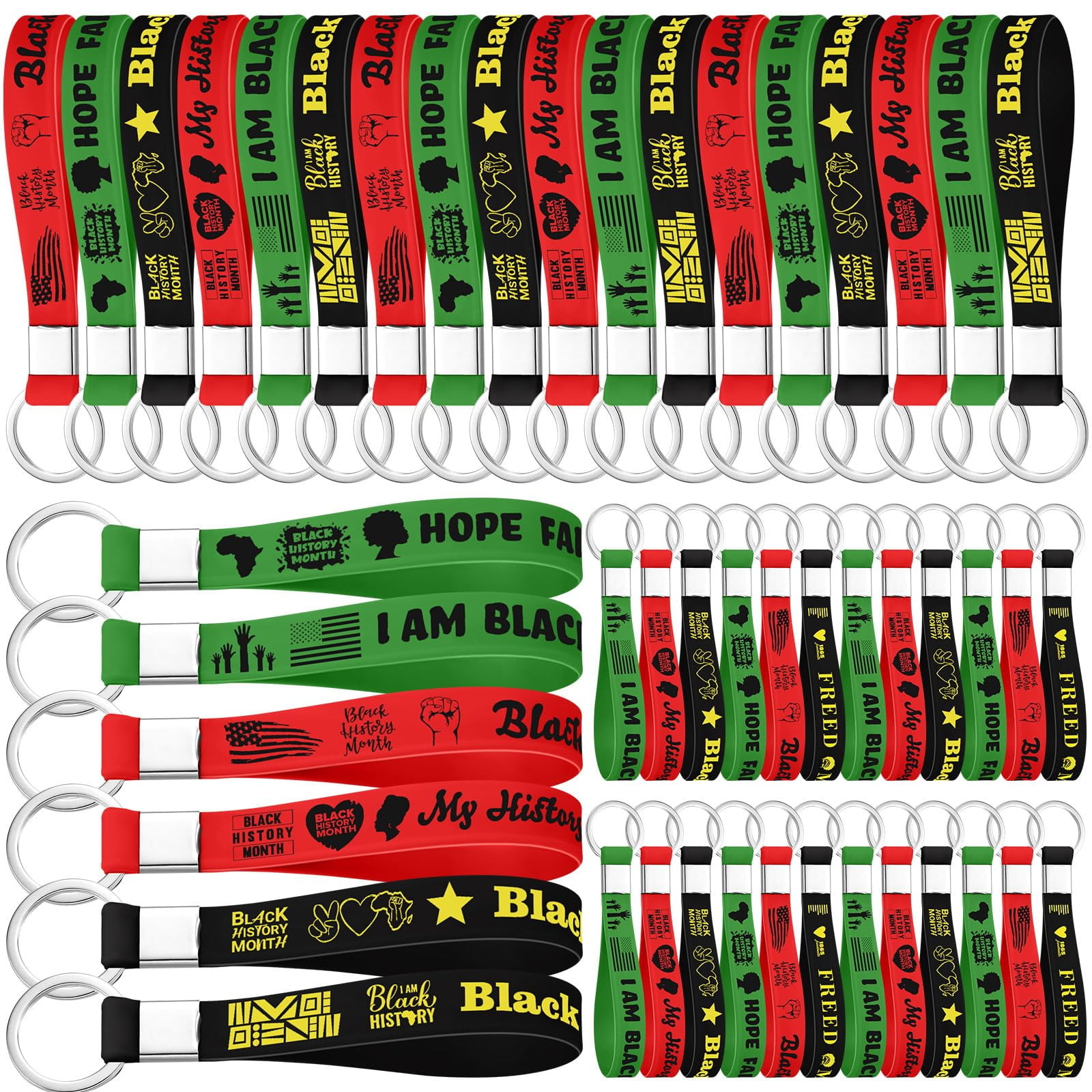 Equsion 48 Pcs Black MMF7 History Month Silicone Keychains Bulk African ...