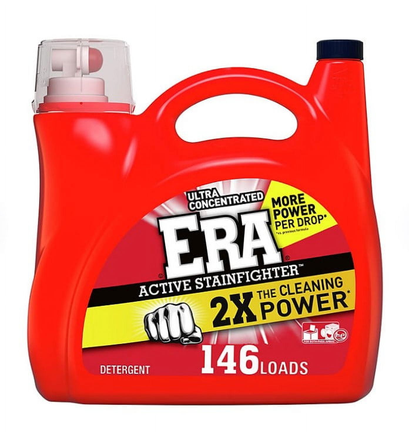 Era Liquid Laundry Detergent 200 oz 146 Loads Stain Fighter for High ...