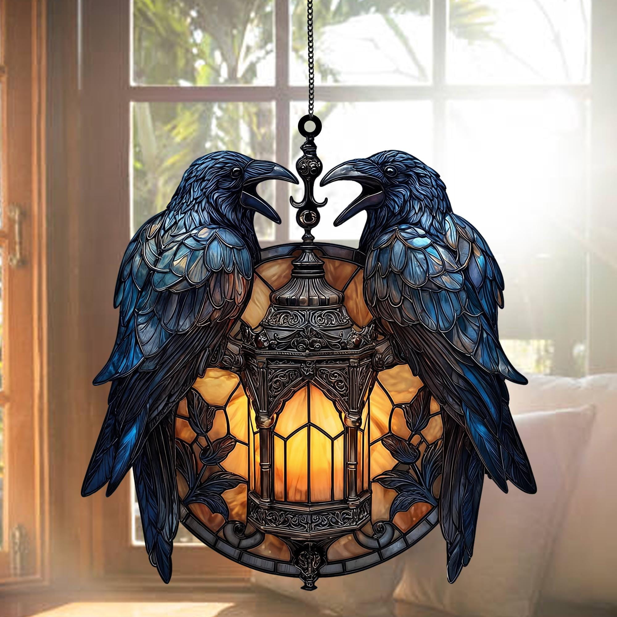 Era Gift 2D Ravens On Gothic Lantern Faux Stained Glass Suncatcher ...