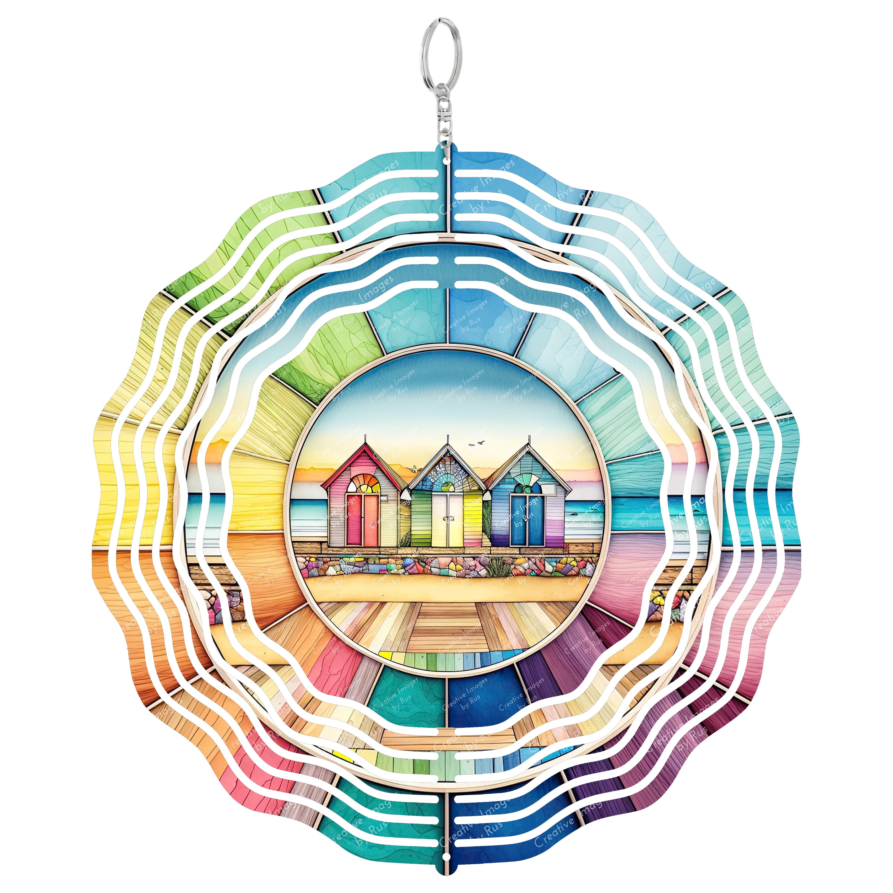 Era Gift Beach Hut Sun Catcher 3D Wind Spinner, Stainless Steel Kinetic ...