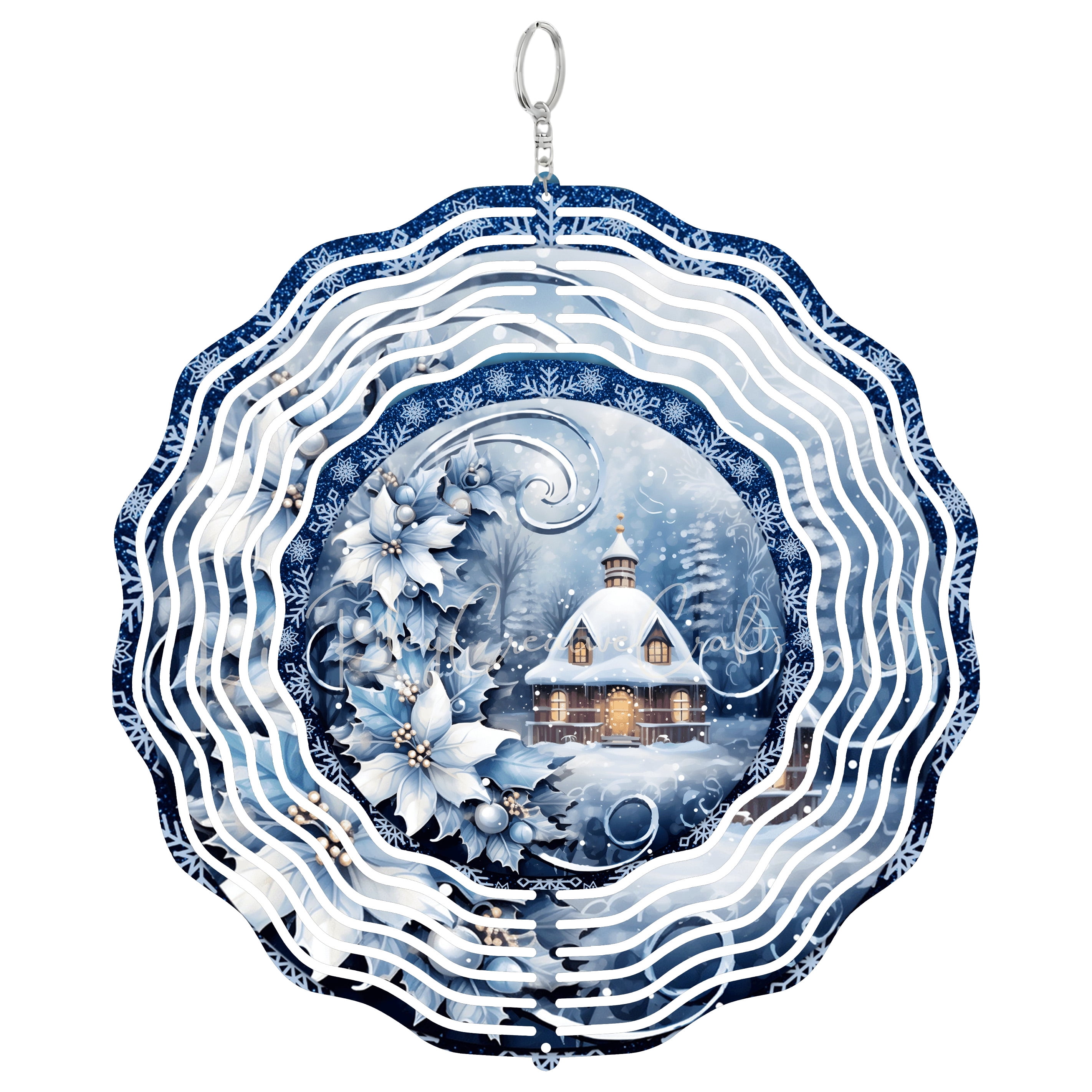 Era Gift Blue Snowy Village Wind Spinner, Christmas Winter 3D Kinetic ...