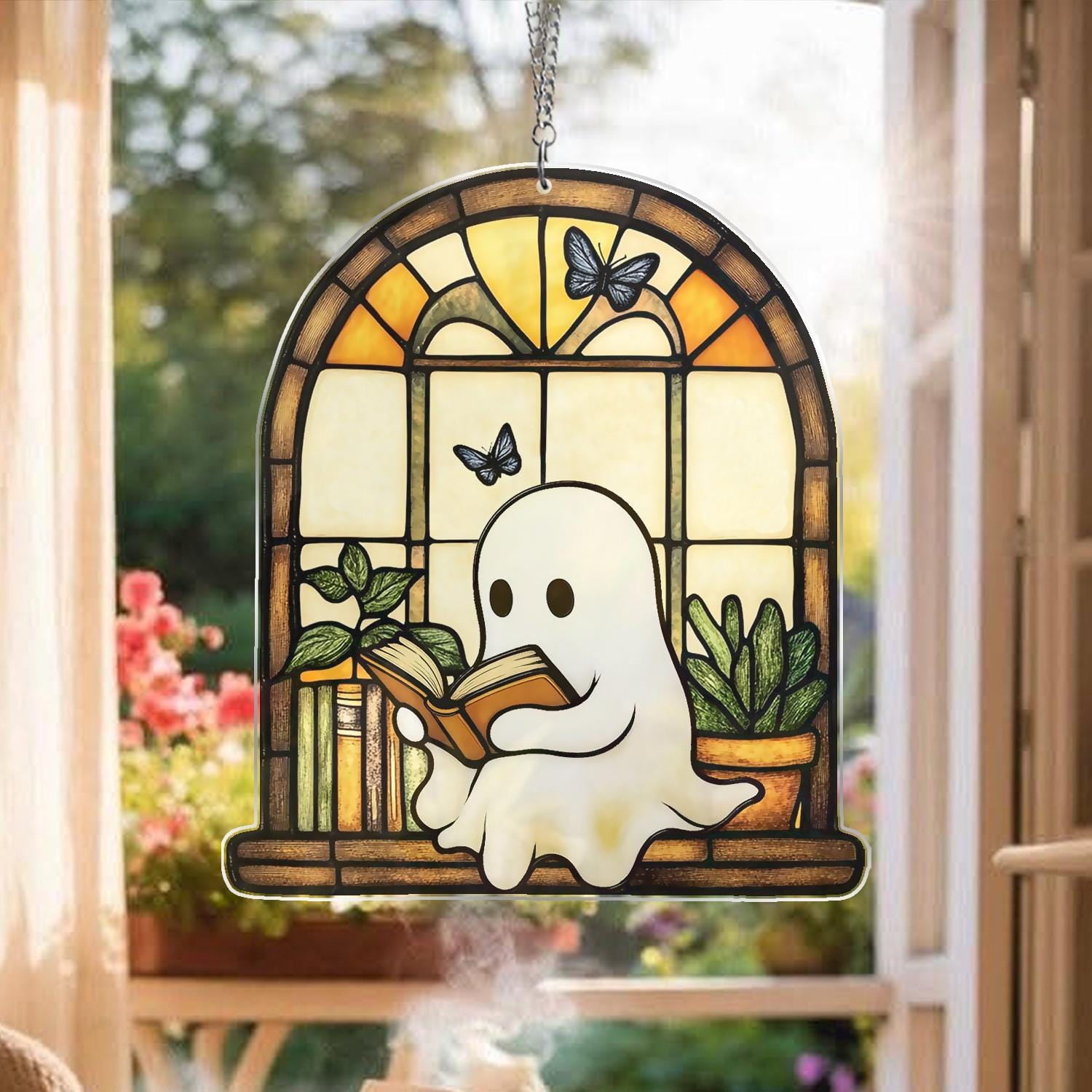 Era Gift Cute Ghost Monstera Acrylic Suncatcher,Halloween Ghost ...