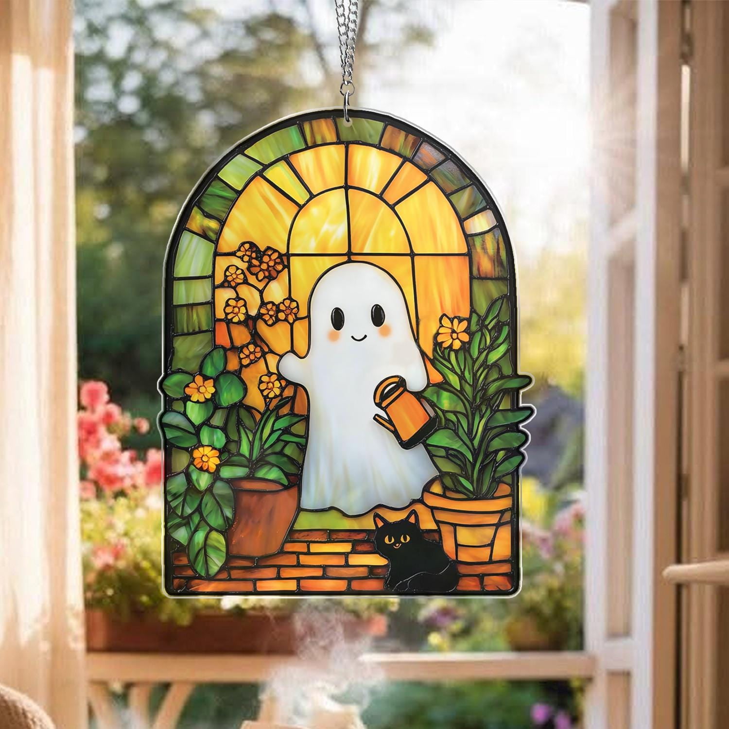 Era Gift Cute Ghost Monstera Acrylic Suncatcher,Halloween Ghost ...