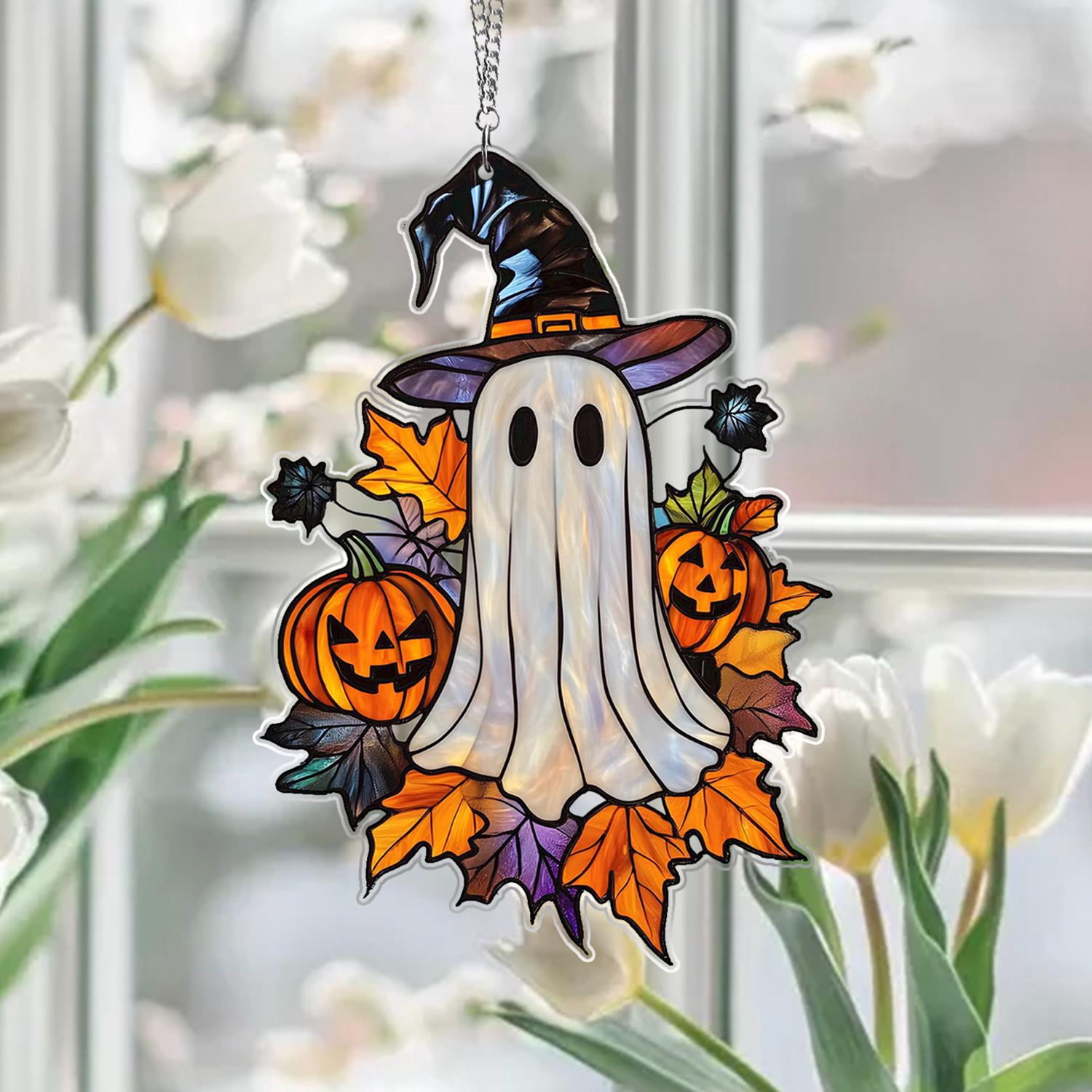 Era Gift Cute Ghost Monstera Acrylic Suncatcher,Halloween Ghost ...