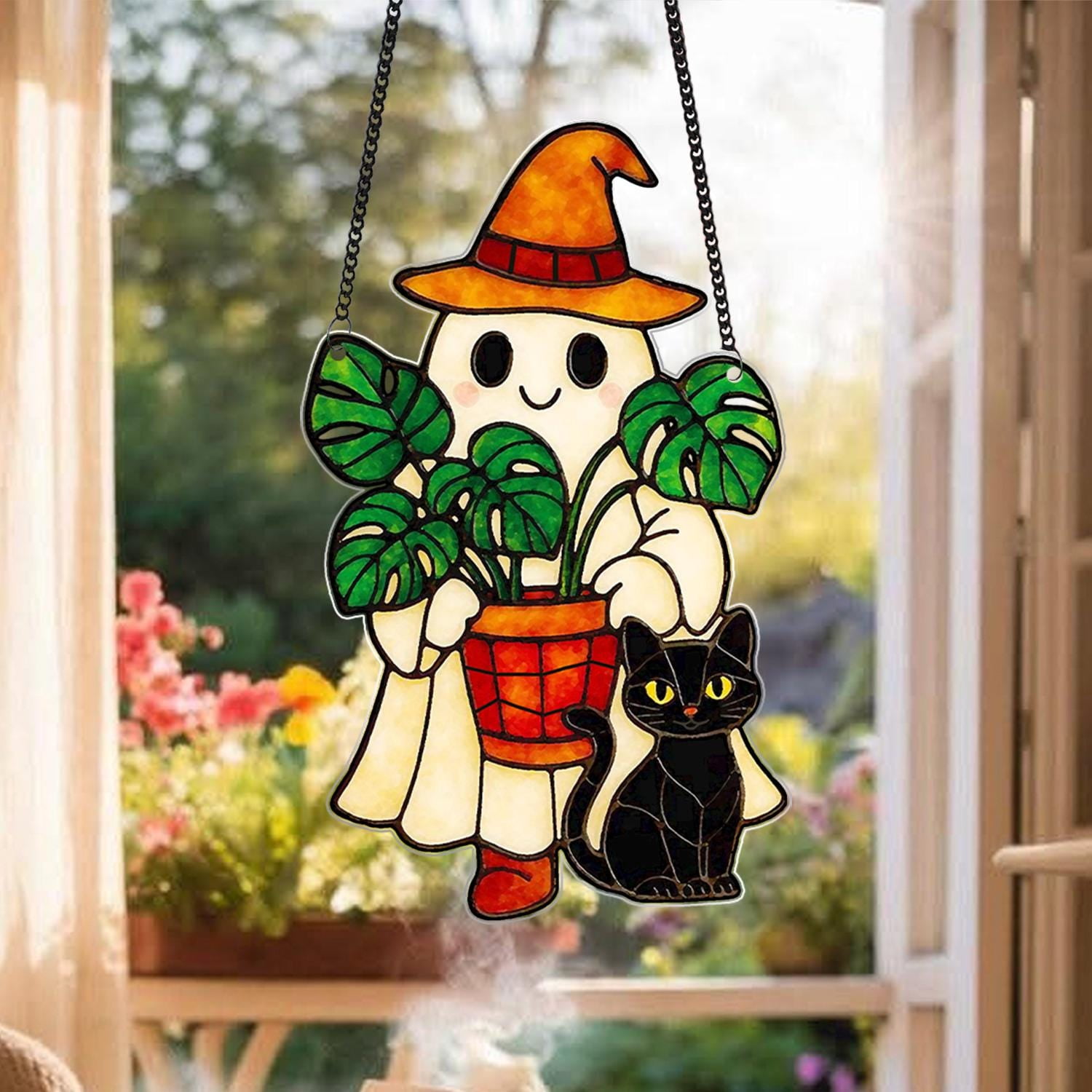Era Gift Cute Ghost Monstera Acrylic Suncatcher,Halloween Ghost ...