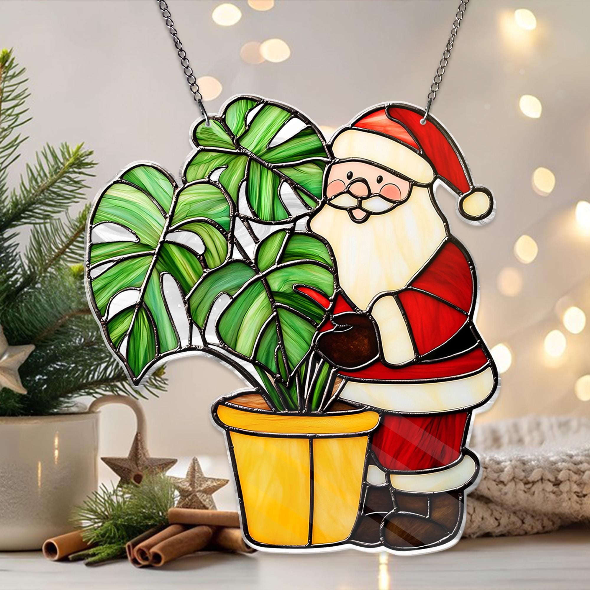 Era Gift Cute Santa Plant Suncatcher, Christmas Santa ACRYLIC Window ...