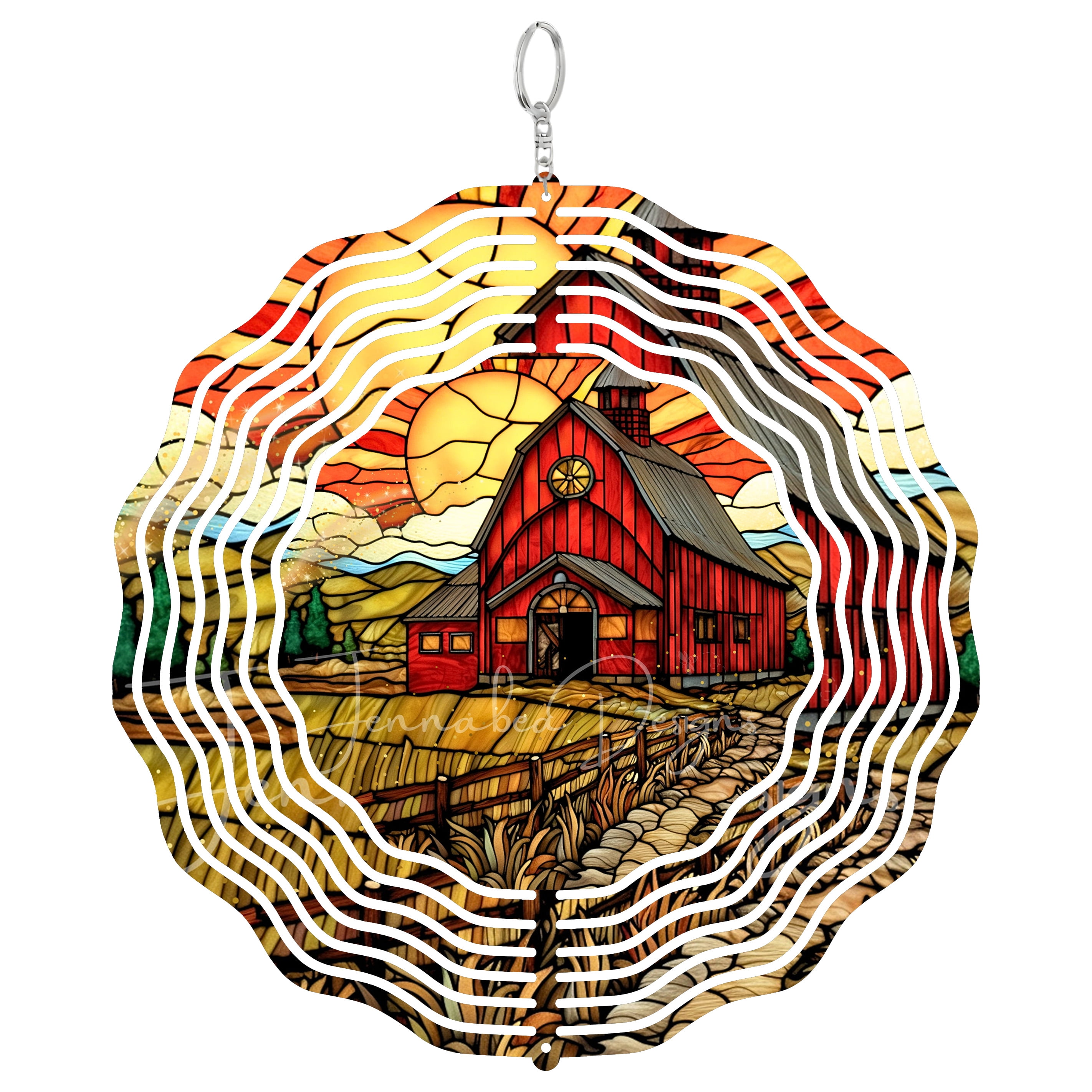 Era Gift Farm Barn Sunset Sun Catcher 3D Wind Spinner, Stainless Steel ...