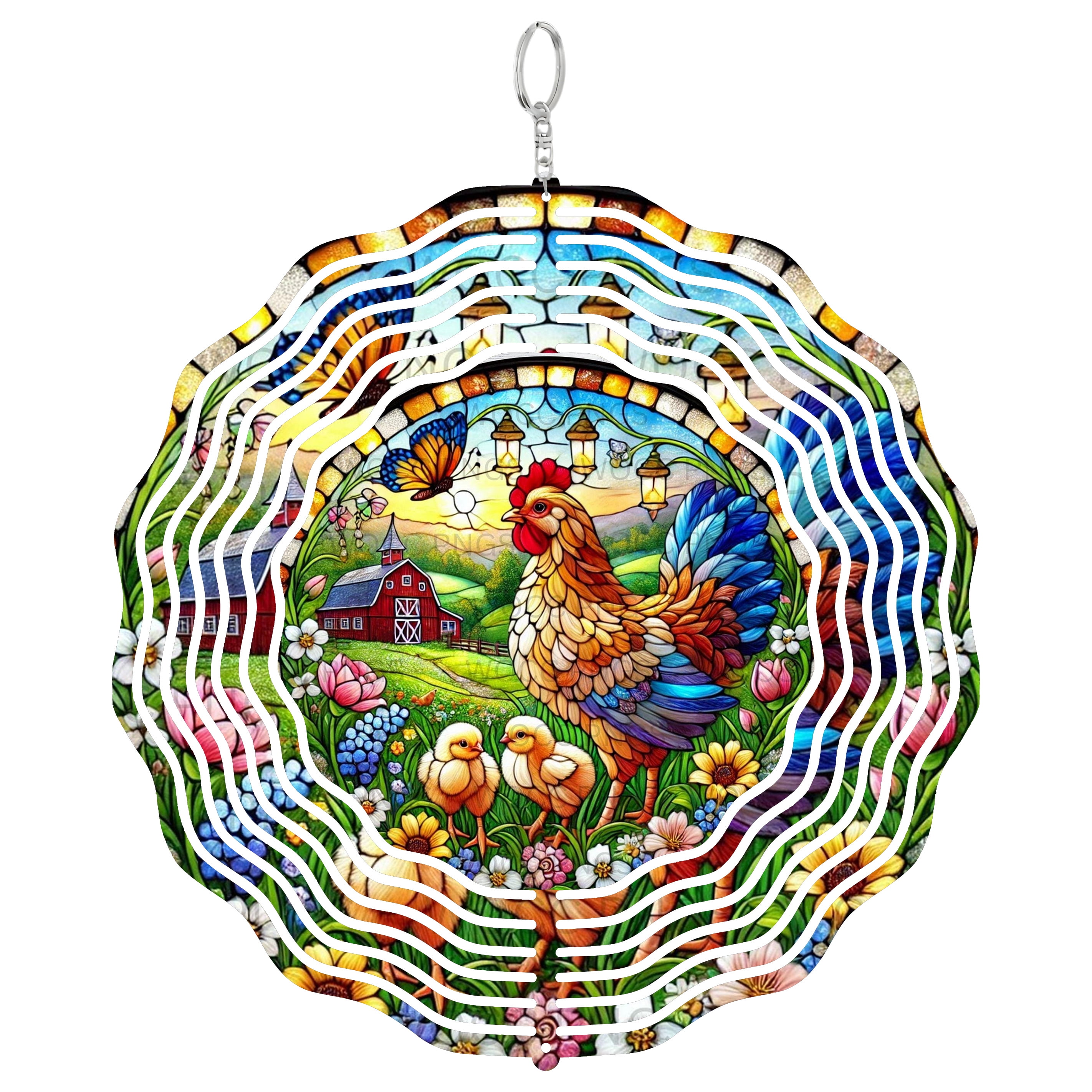 Era Gift Farm Chicken Red Barn Sun Catcher 3D Wind Spinner, Stainless ...