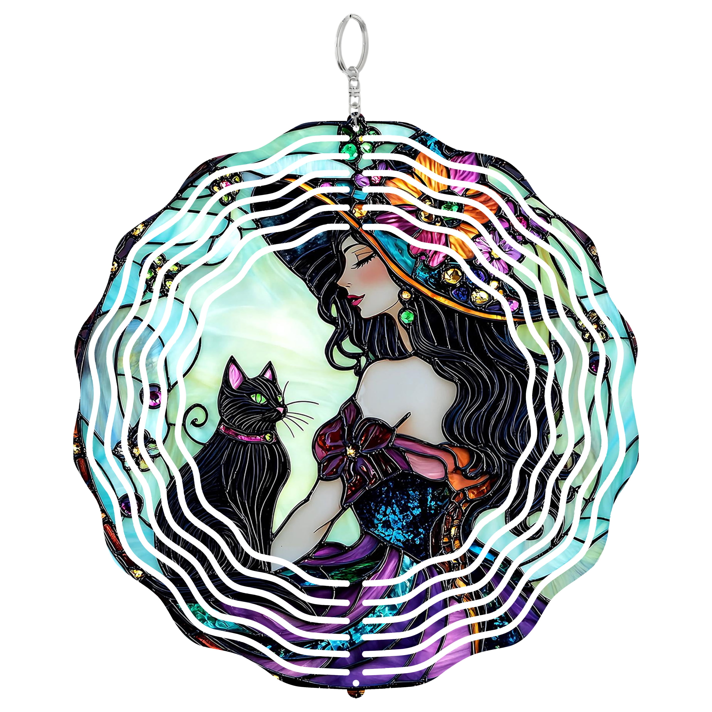 Era Gift Floral Witch and Cat Wind Chime, Whimsical 3D Wind Spinner ...