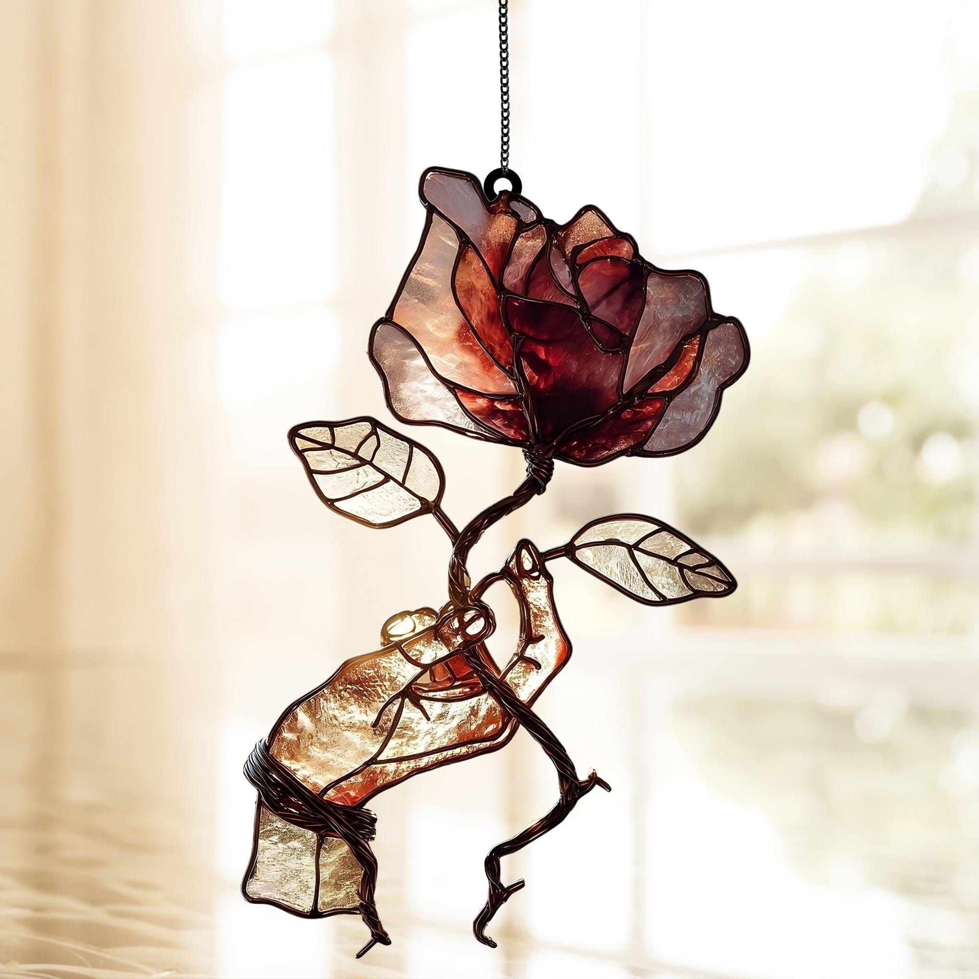 Era Gift Hand holding rose faux stained glass acrylic suncatcher ...