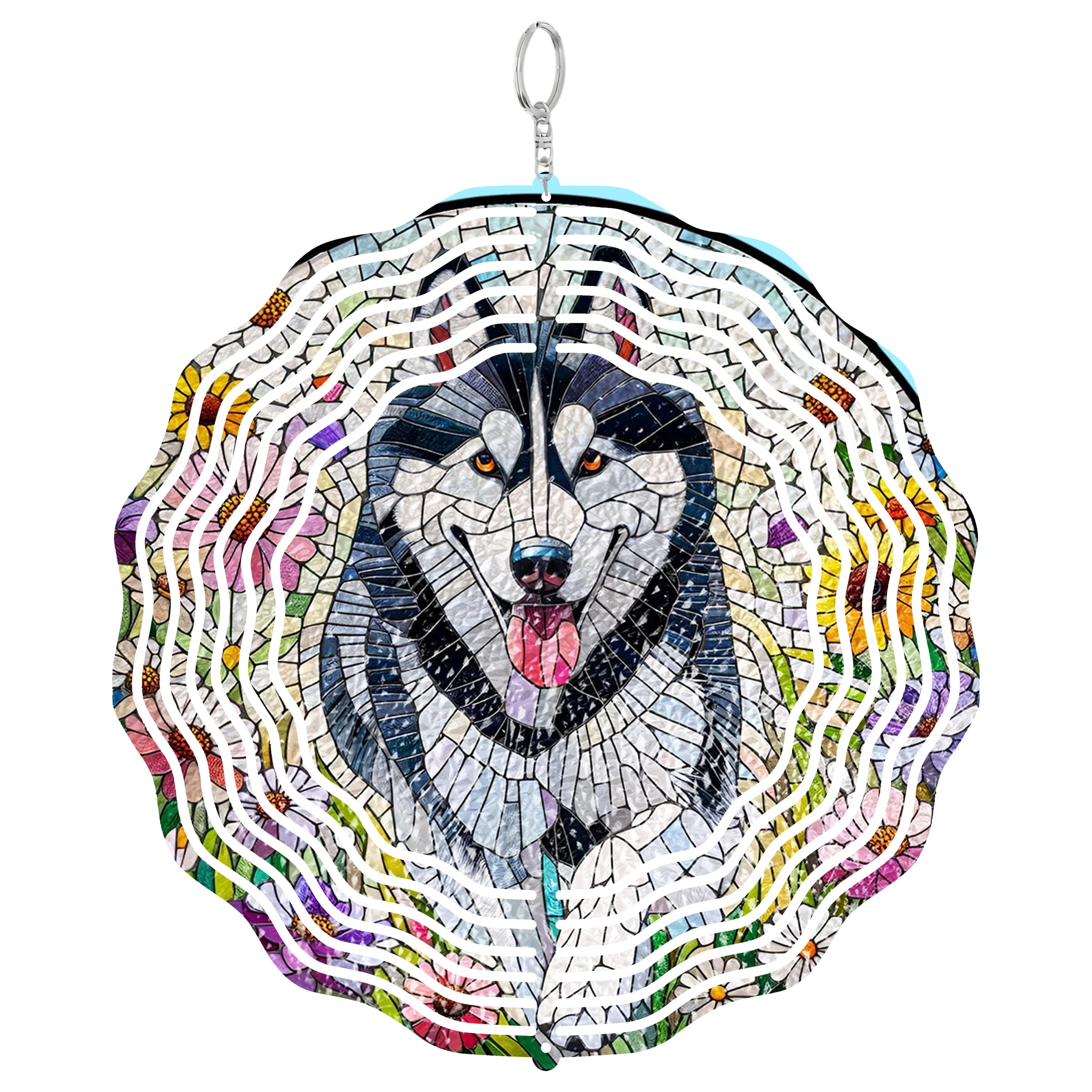 Era Gift Husky Running Wildflowers Wind Chime, Vibrant 3D Wind Spinner ...