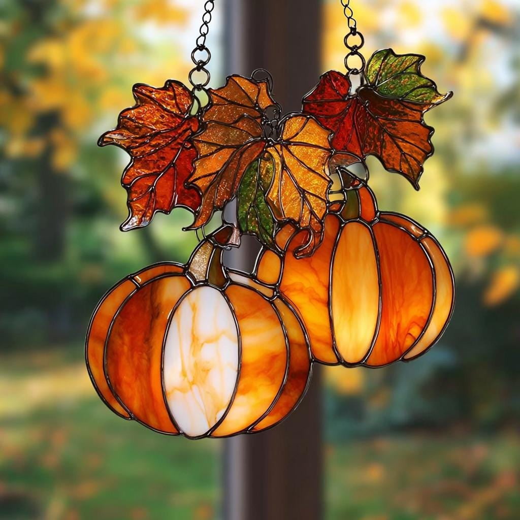 Era Gift Pumpkin Faux Stained Glass Window Hanging, Pumpkins Acrylic ...
