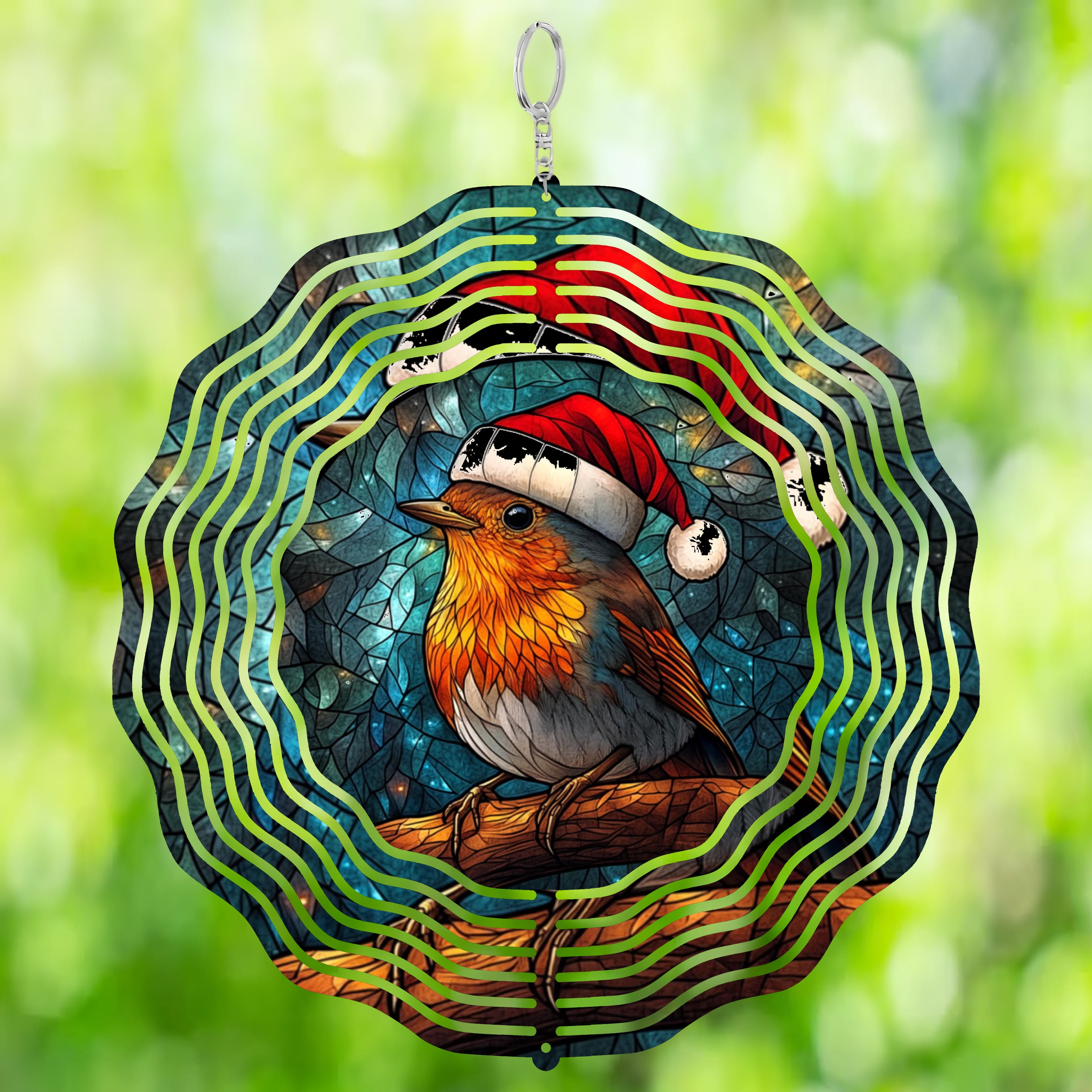 Era Gift Santa Hat Robin Wind Spinner, Bird Stained Glass Style 3D ...
