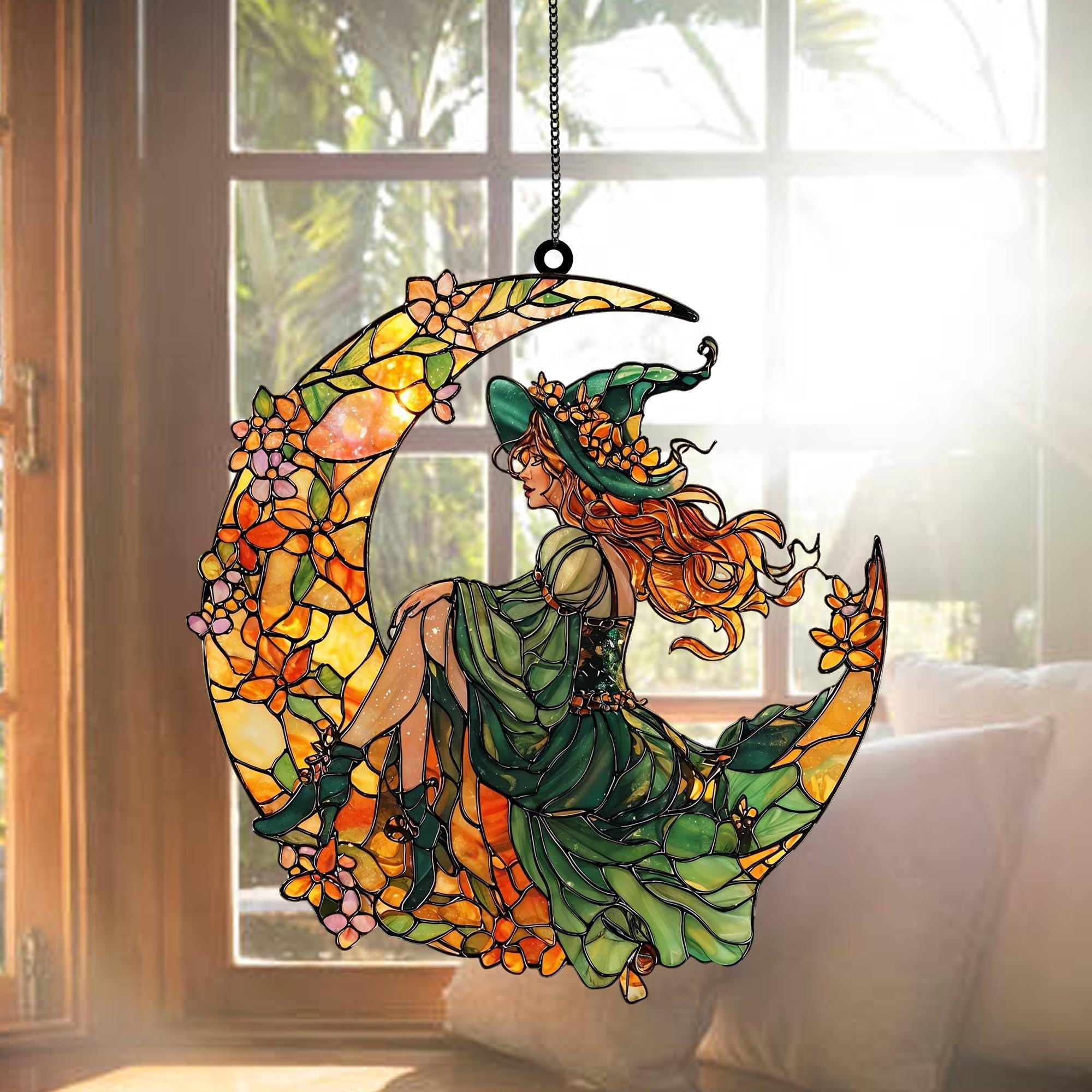Era Gift Stained Glass Moon Fairy Suncatcher Whimsical Witch and Moon ...