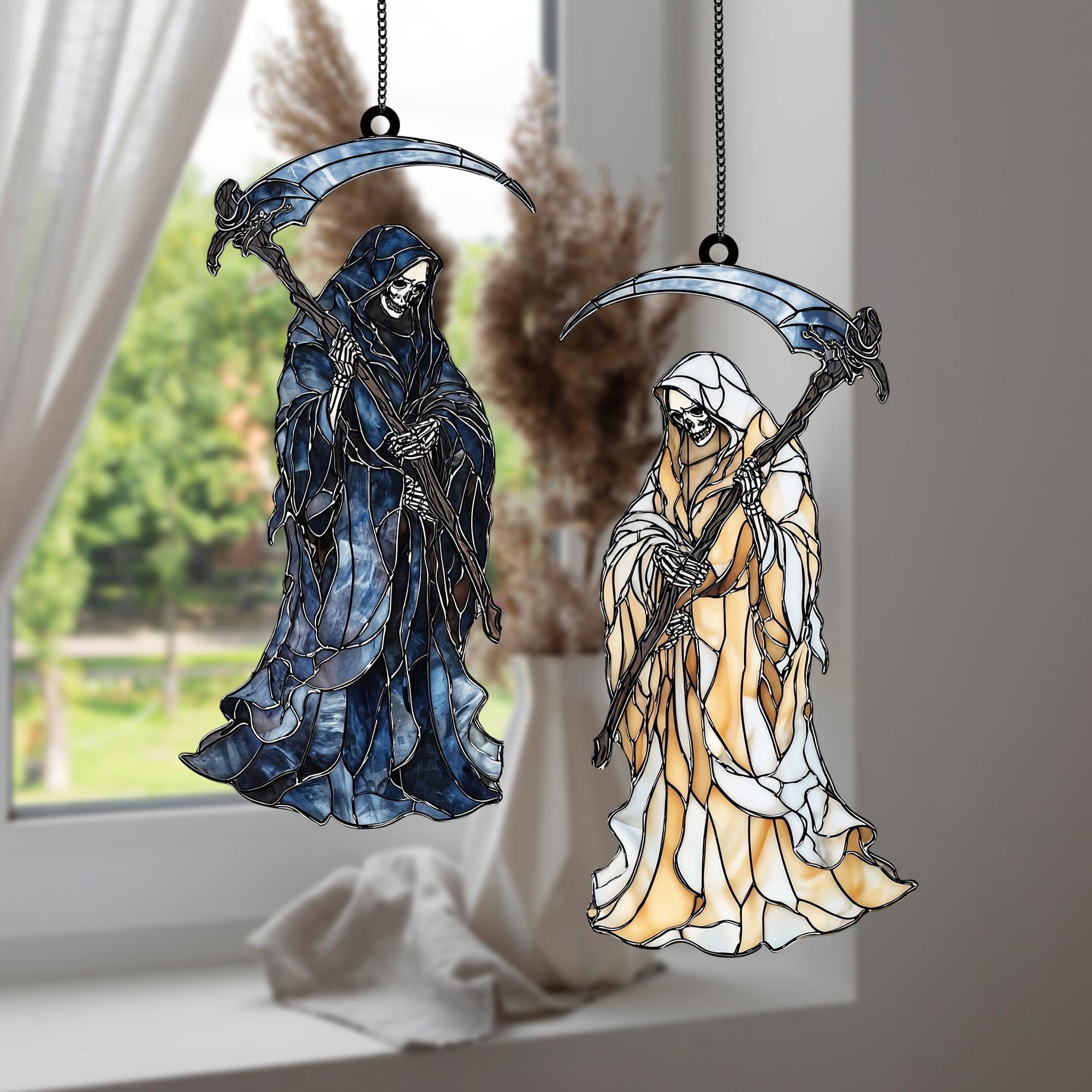 Era Gift Twin Grim Reaper Faux Stained Glass Suncatcher, Crescent ...
