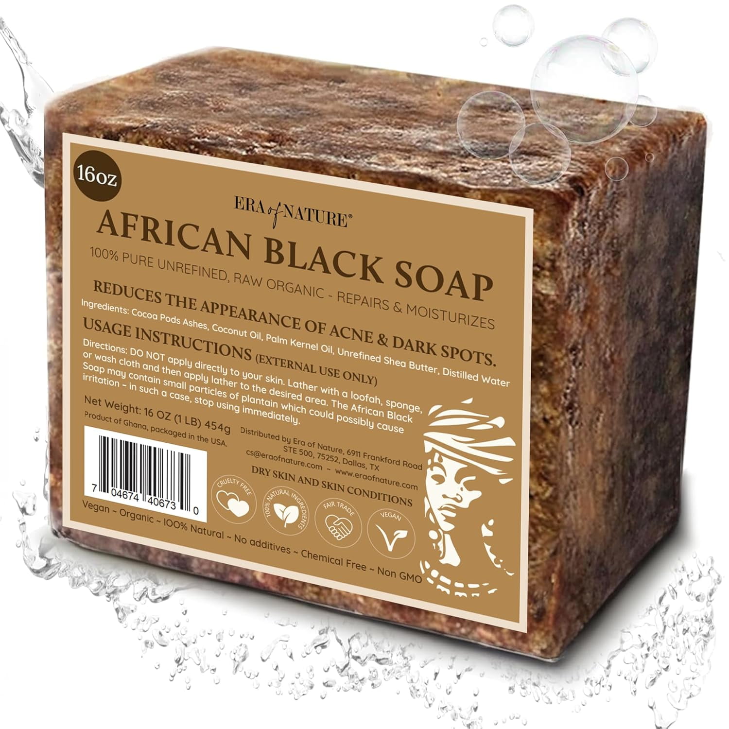 Era of Nature 100% Pure African Black Soap with Shea Butter, 16 oz ...