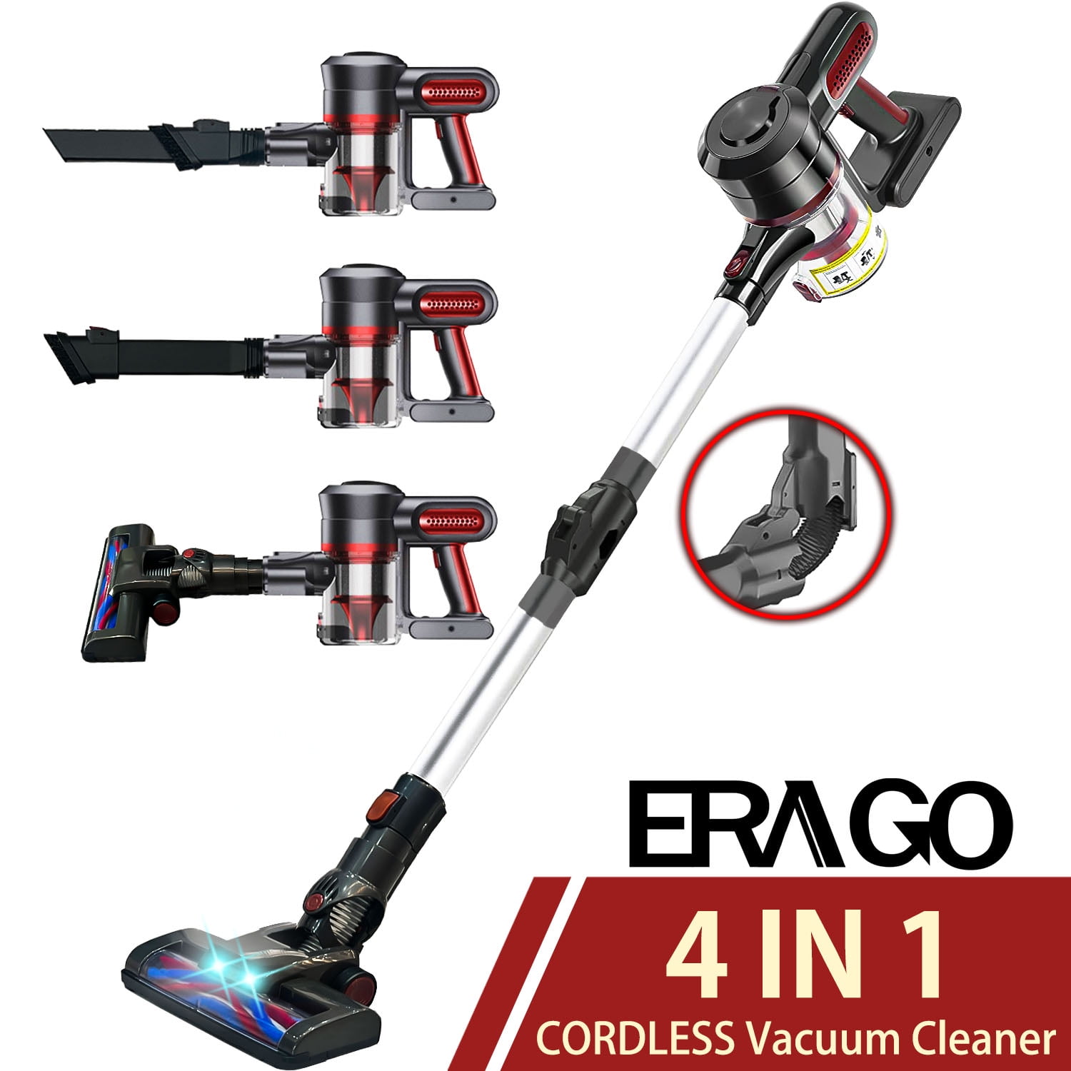 Erago Cordless Vacuum Cleaner - 160W Powerful Suction, Lightweight ...