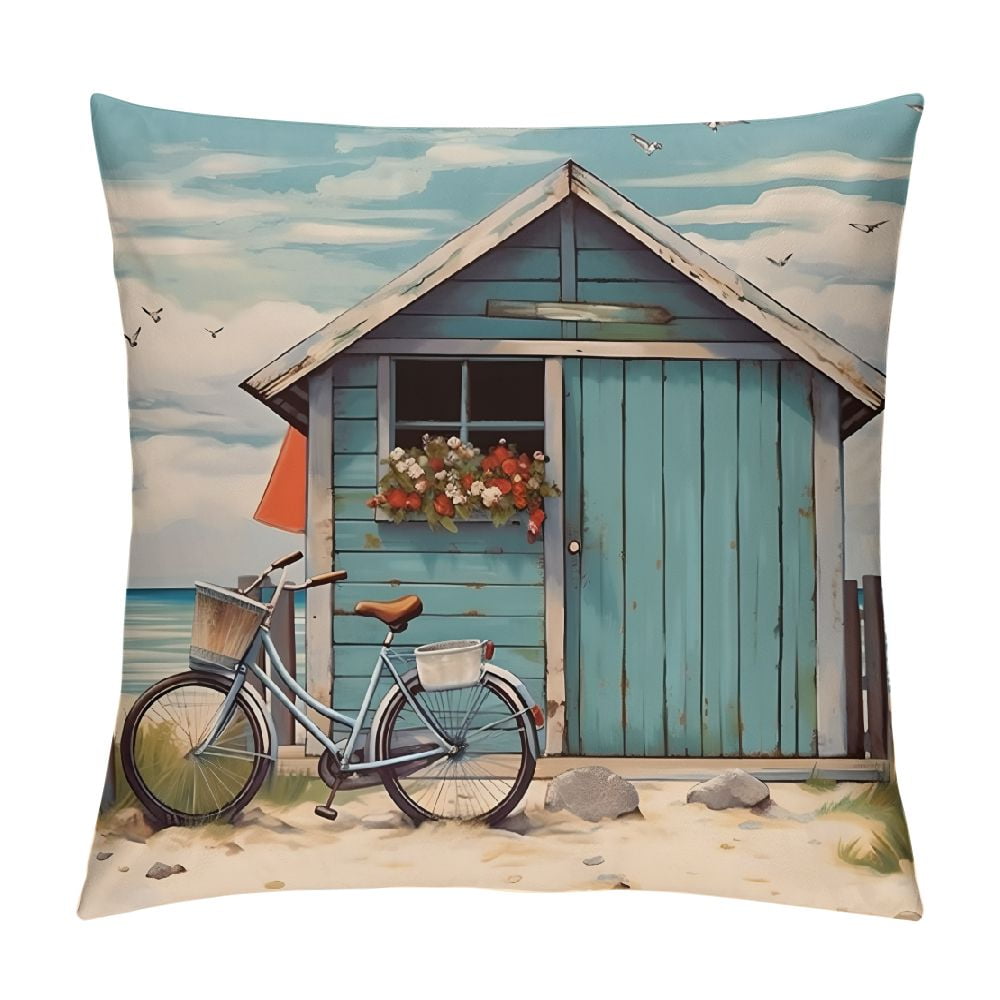 Erapdaur Beach House Bike Modern Rustic Decorative Pillow Covers with Hidden Zipper, Aesthetic ...
