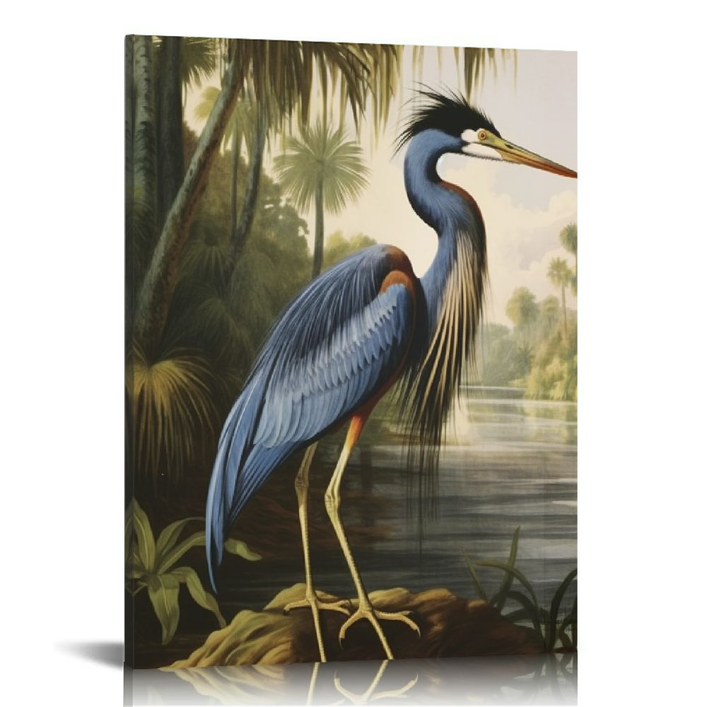 Erapdaur Blue Heron Palm Trees Swamp Canvas Wall Art Print Modern ...