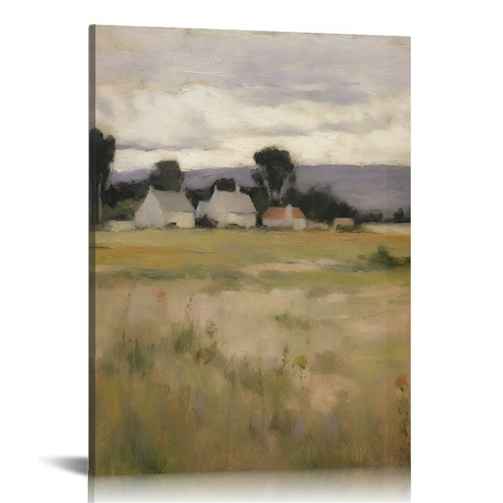 Erapdaur Clouds Houses Field Canvas Wall Art for Living Room Bedroom ...