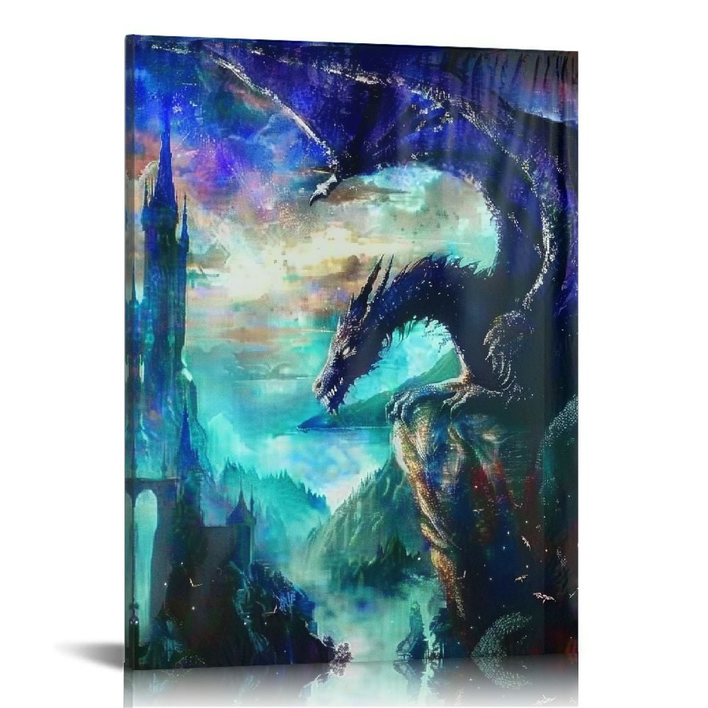 Erapdaur Dragon Castle Fantasy Art Canvas Wall Art for Living Room ...