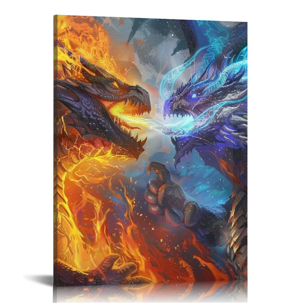 Erapdaur Dragon Fire Ice Canvas Wall Art for Living Room Bedroom Home ...