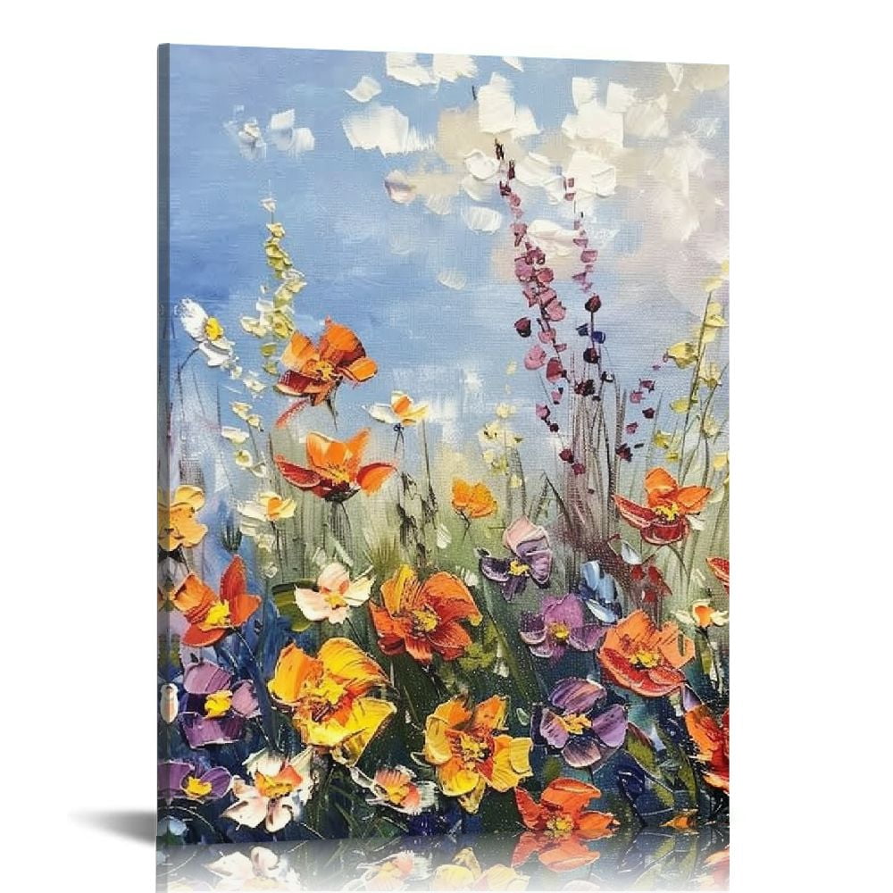 Erapdaur Flowers Sky Impressionist Art Canvas Wall Art for Bedroom ...