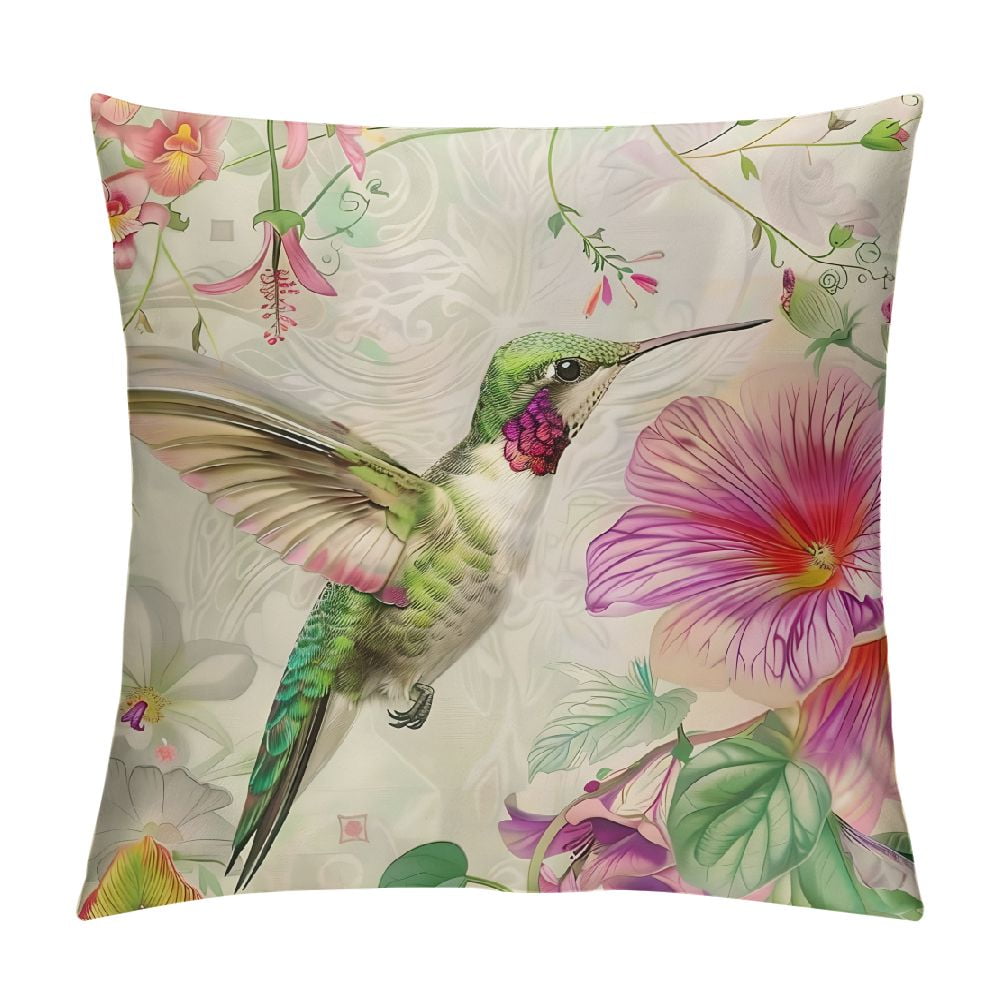 Erapdaur Hummingbird Flower Square Pillow Covers Case for Cushions Sofa ...