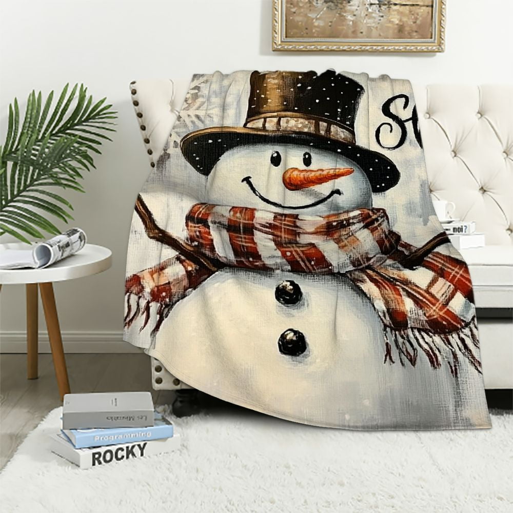 Erapdaur Snowman Hat Scarf Flannel Throw Blankets for Boys Girls Home ...