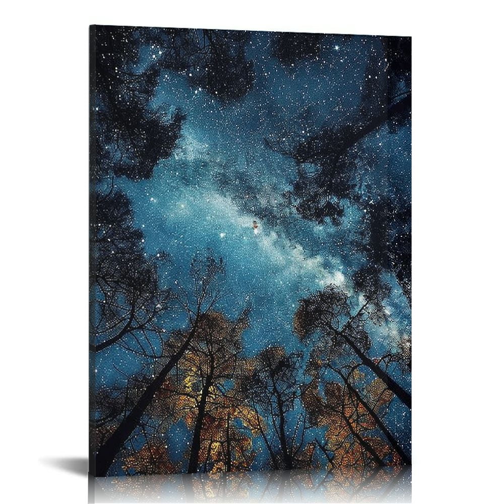 Erapdaur Stars Trees Night Sky Rustic Canvas Wall Decor Art Hanging ...