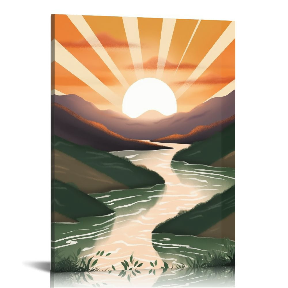 Erapdaur Sunset River Hills Canvas Wall Art for Living Room Bedroom ...