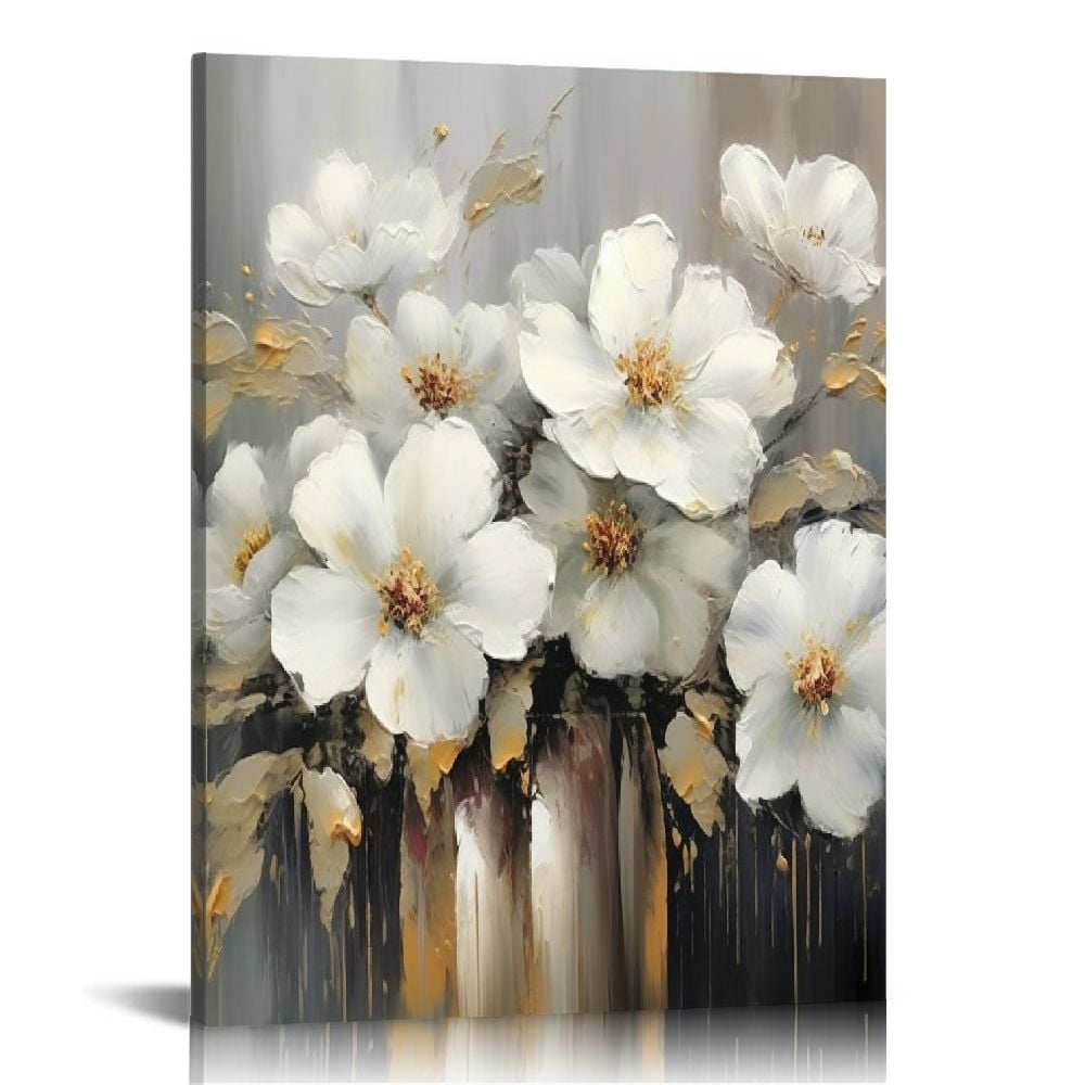 Erapdaur White Flowers Vase Canvas Wall Art for Living Room Bedroom ...