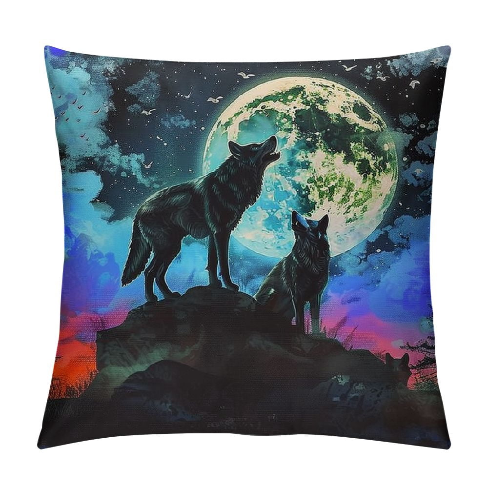 Erapdaur Wolfs Full Moon Fantasy Art Pillow Cases with Zipper Home ...