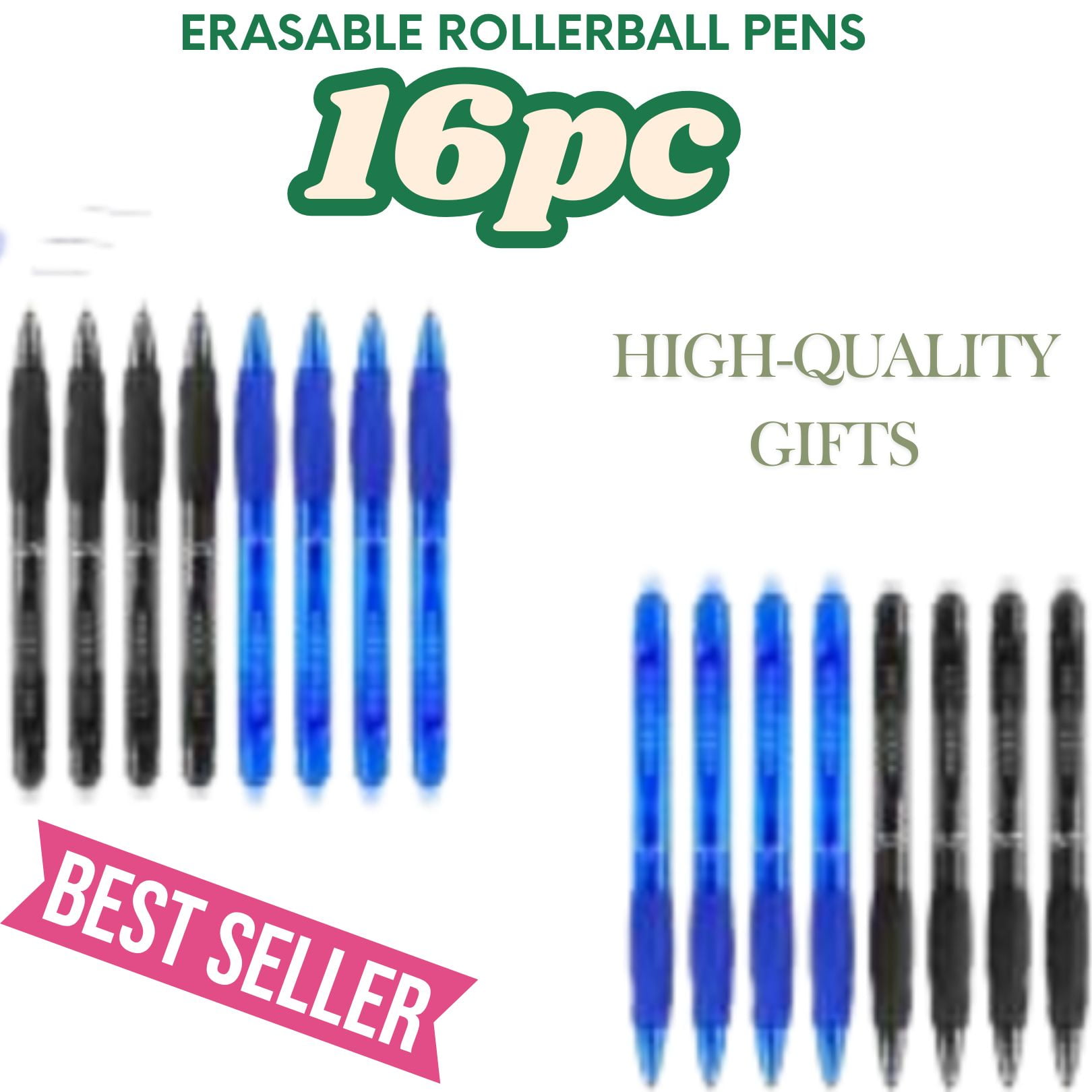 Erasable Gel Ink Rollerball Pens | 0.5mm Fine Tip | Black and Blue Ink ...