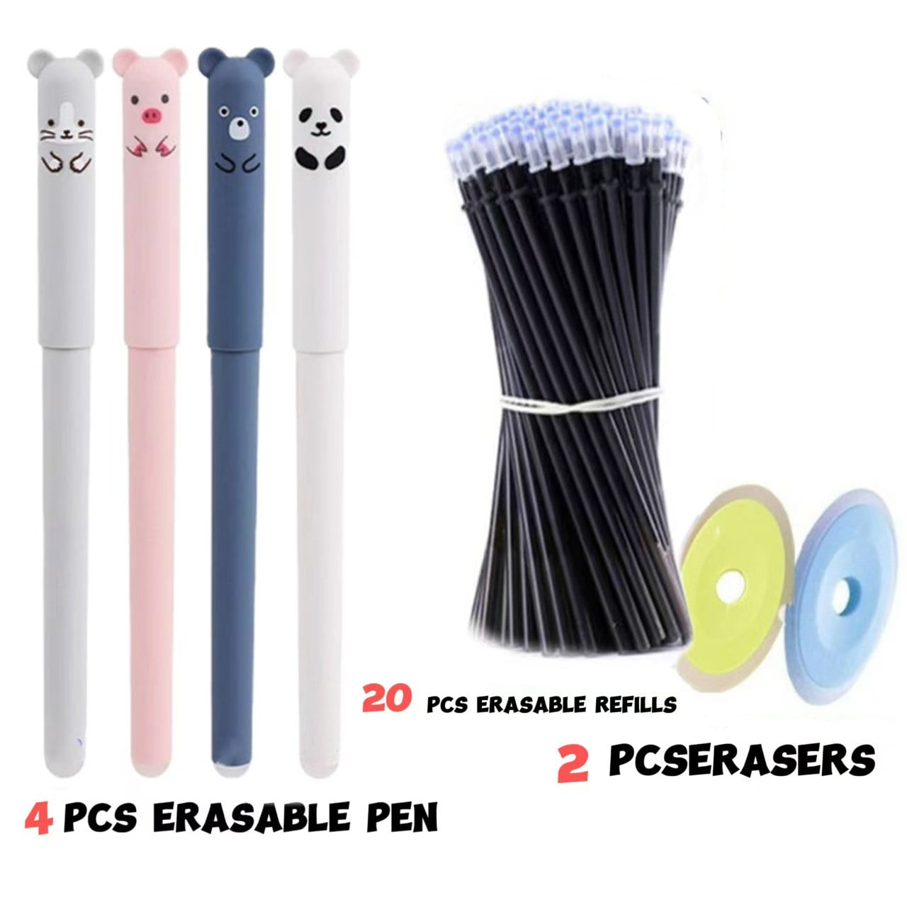 Erasable Gel Pen Set With Thermal Friction Eraser, Cute Cartoon Design ...