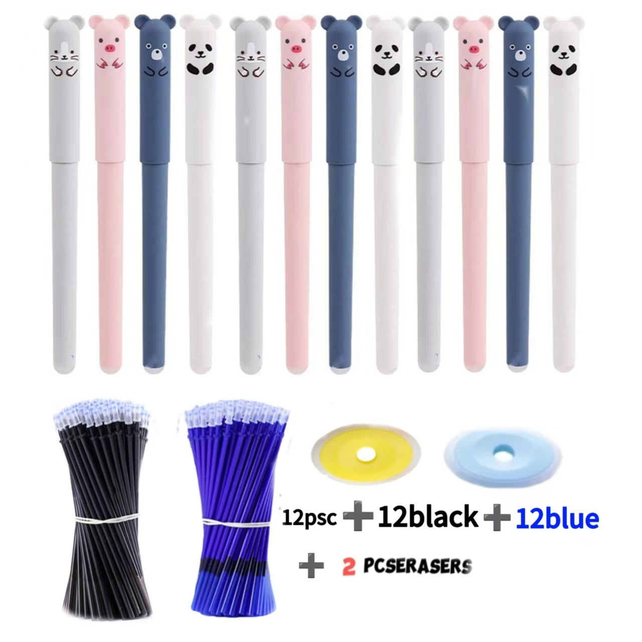 Erasable Gel Pen Thermal Easy-Rub Gel Pen With Cute Cartoon Eraser Set ...