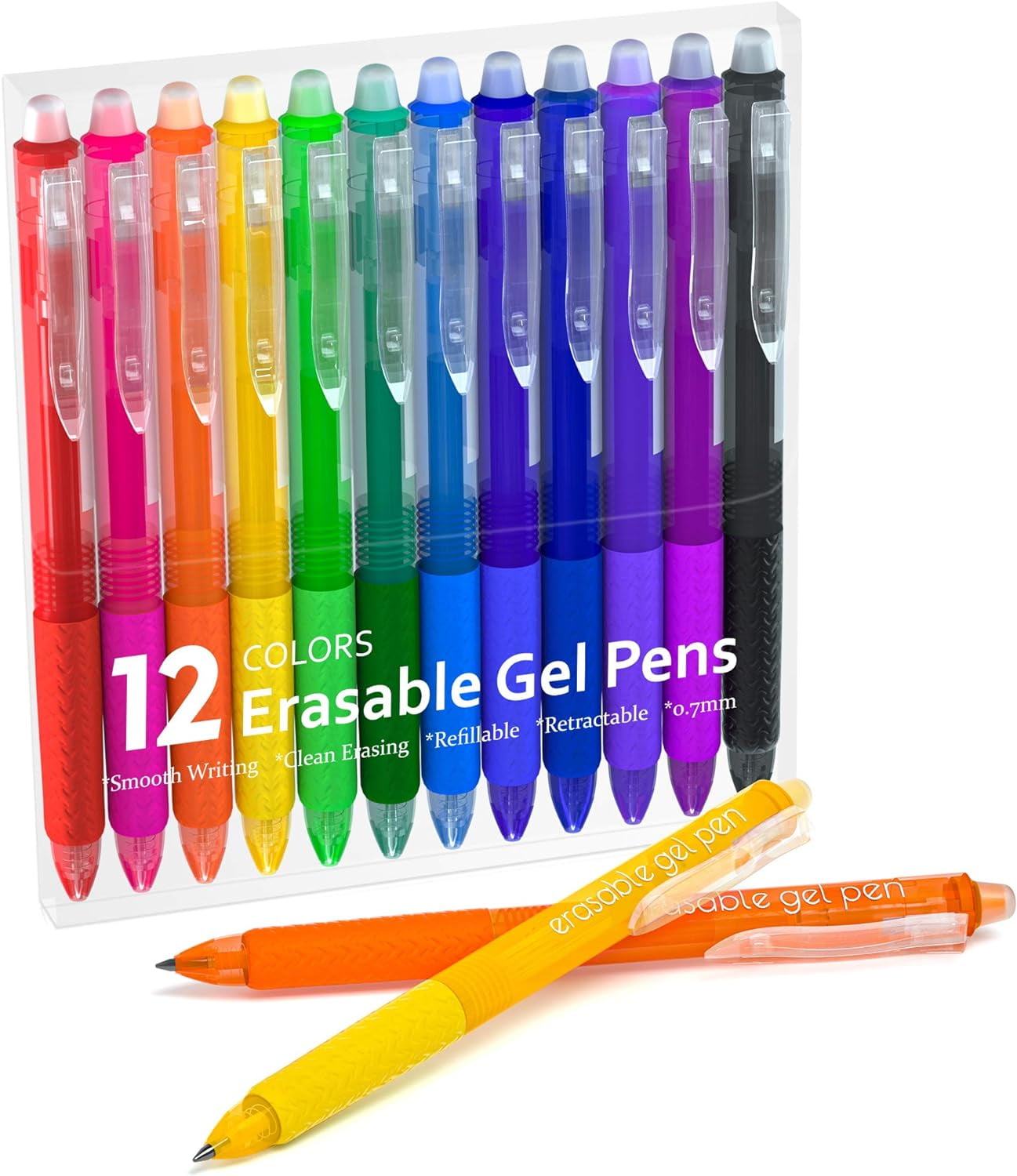 Erasable Gel Pens, 12 Colors Retractable Fine Point Erasable Pens ...