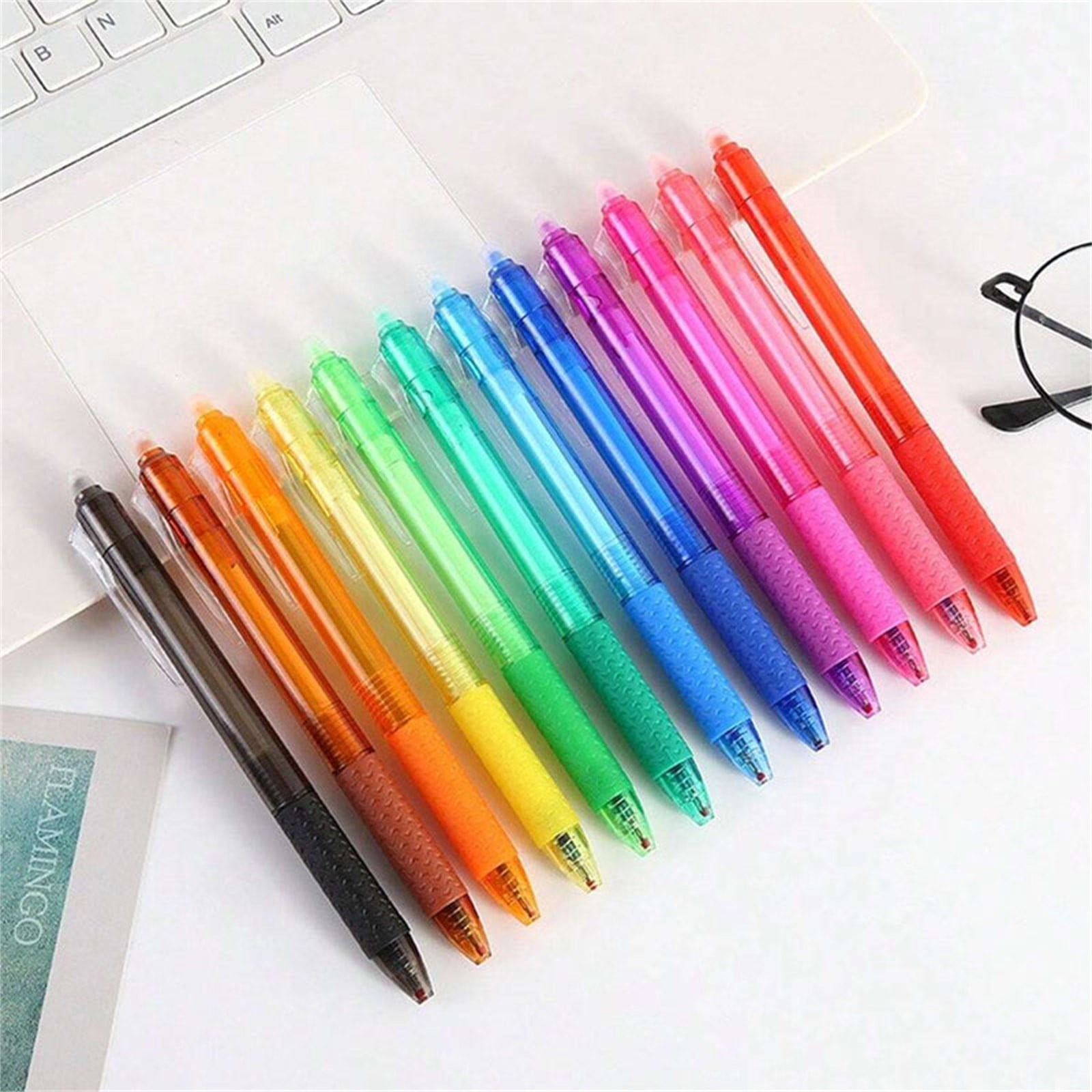 Erasable Gel Pens, 12 Colors Retractable Erasable Pens Clicker, Fine ...
